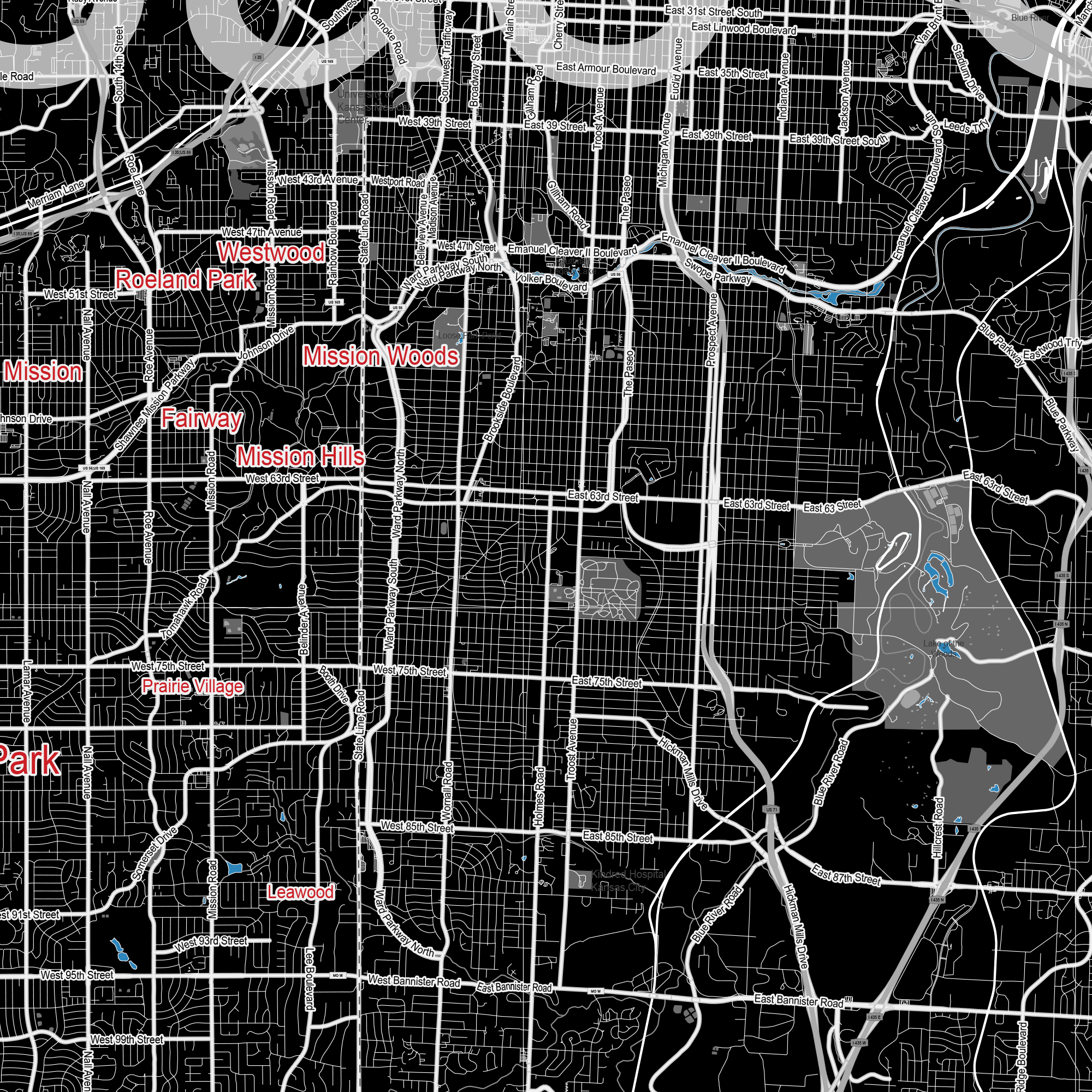 Kansas City Missouri US editable layered PDF Vector Map