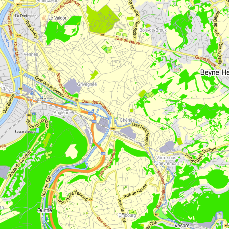 Liege Belgium editable layered PDF Vector Map – Maps in Vector ...