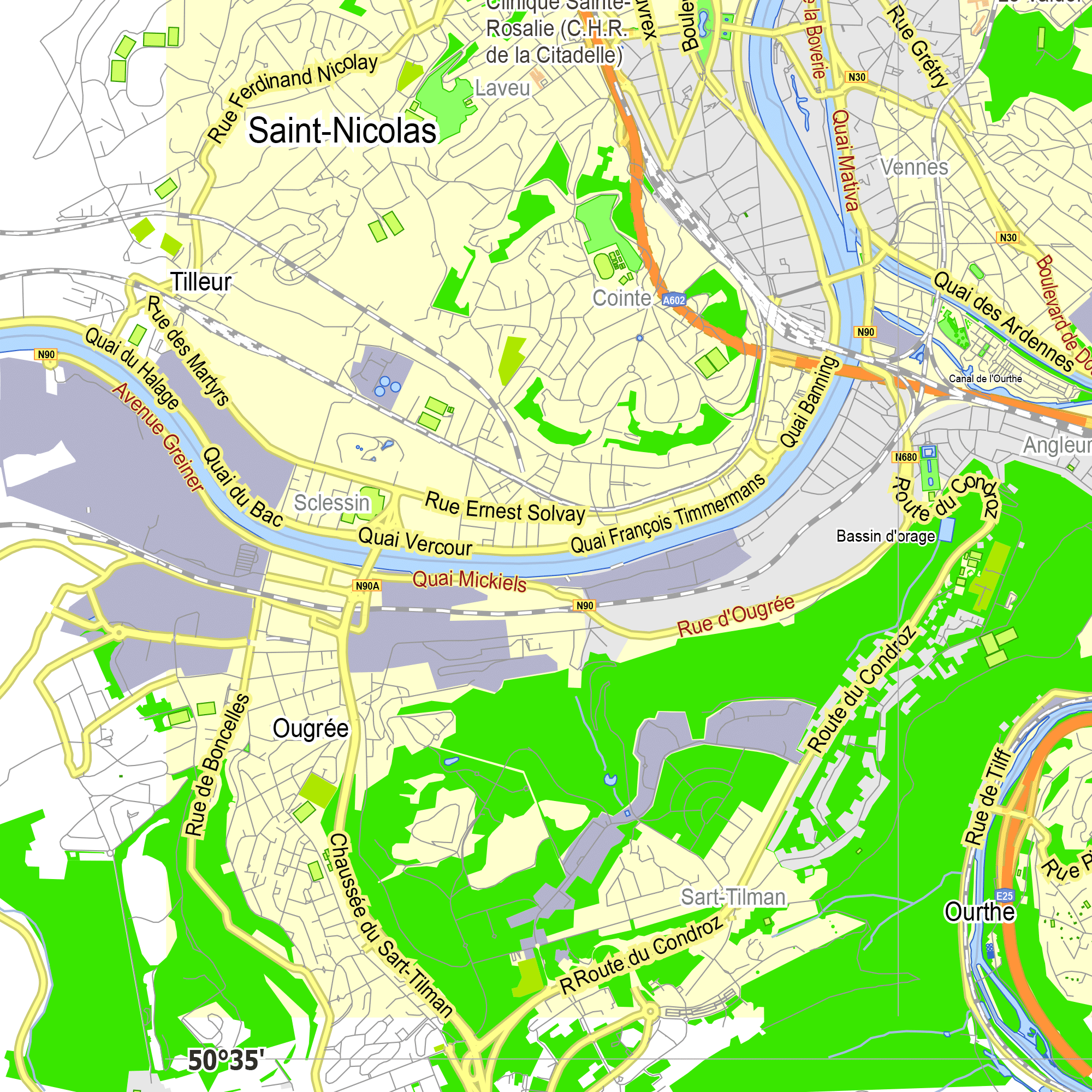 Liege Belgium editable layered PDF Vector Map