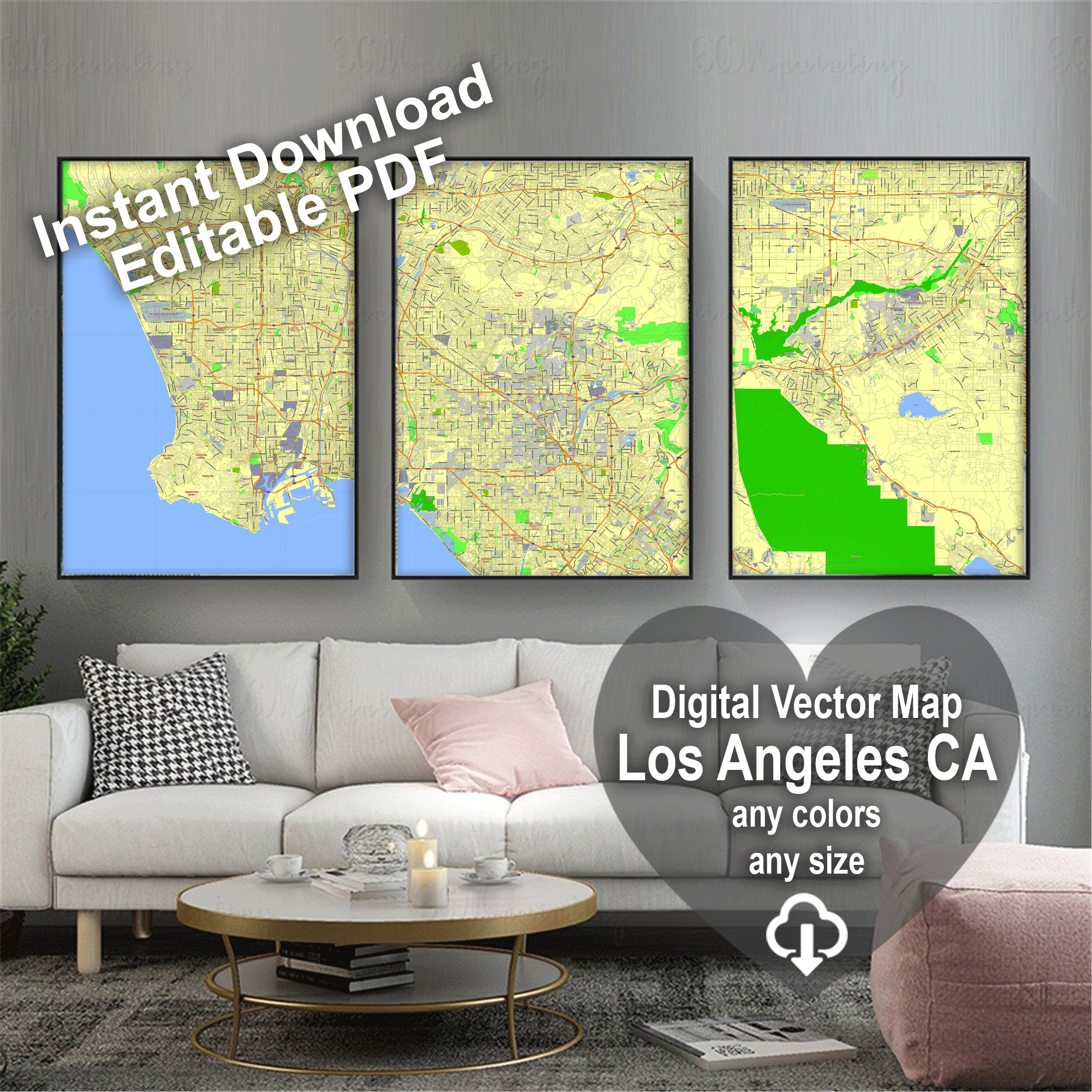 Los Angeles California US editable layered PDF Vector Map – Maps in ...