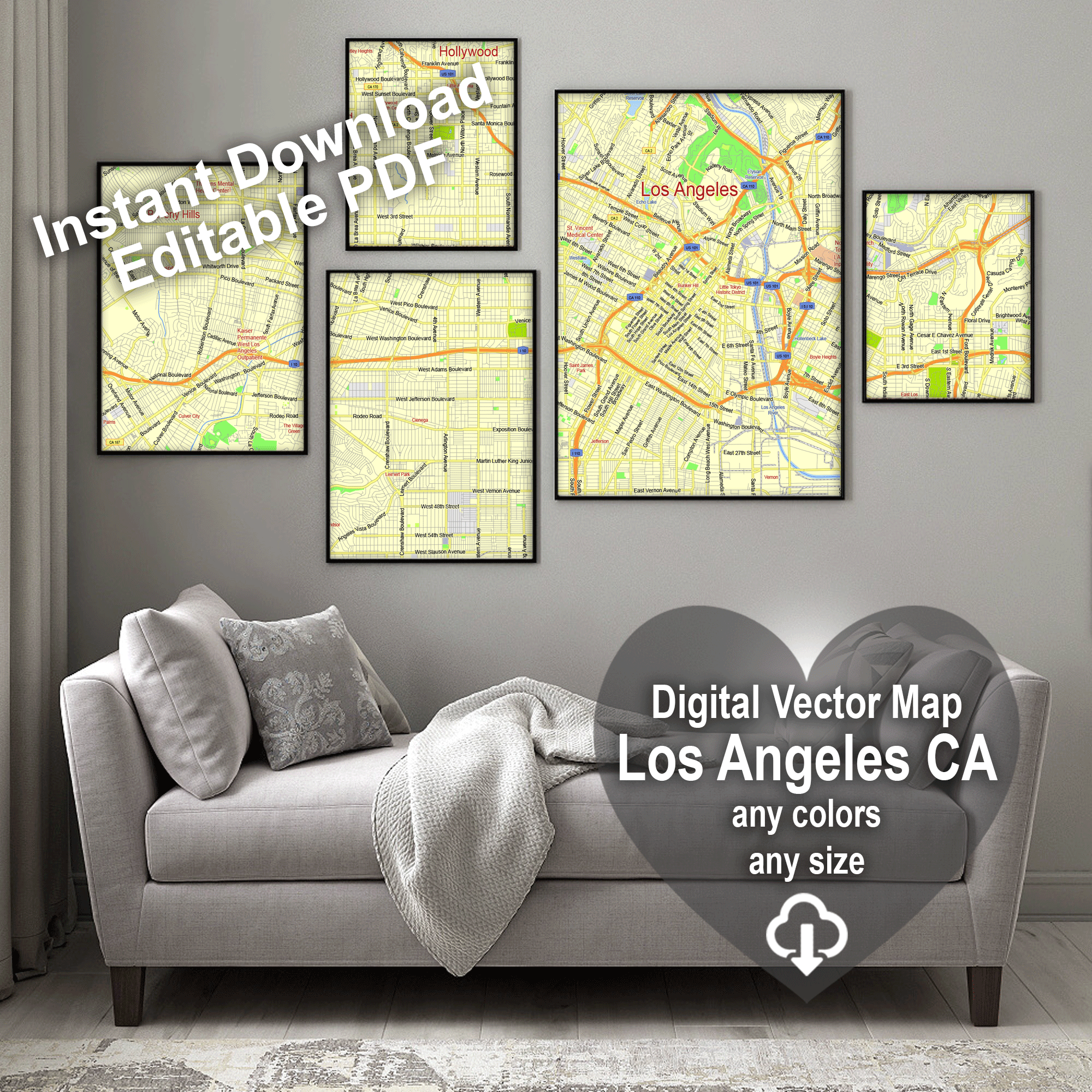 Los Angeles California US editable layered PDF Vector Map – Maps in ...