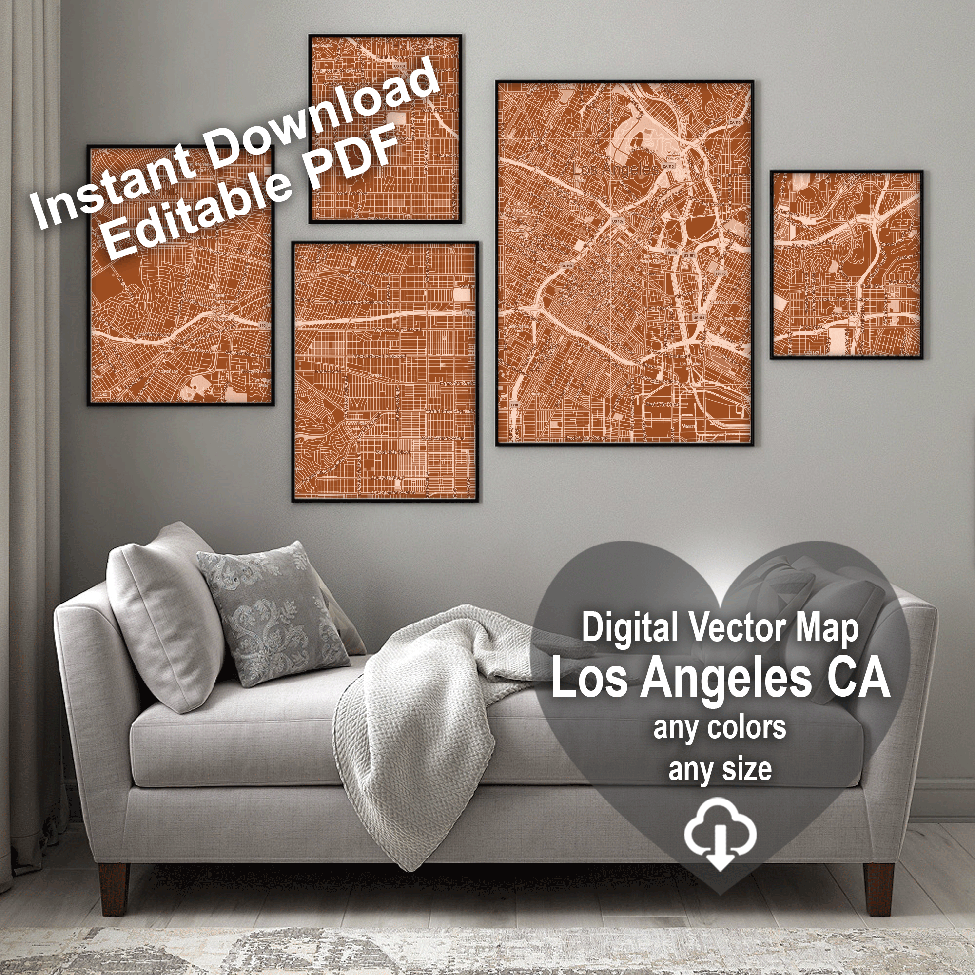 Los Angeles California US editable layered PDF Vector Map – Maps in ...