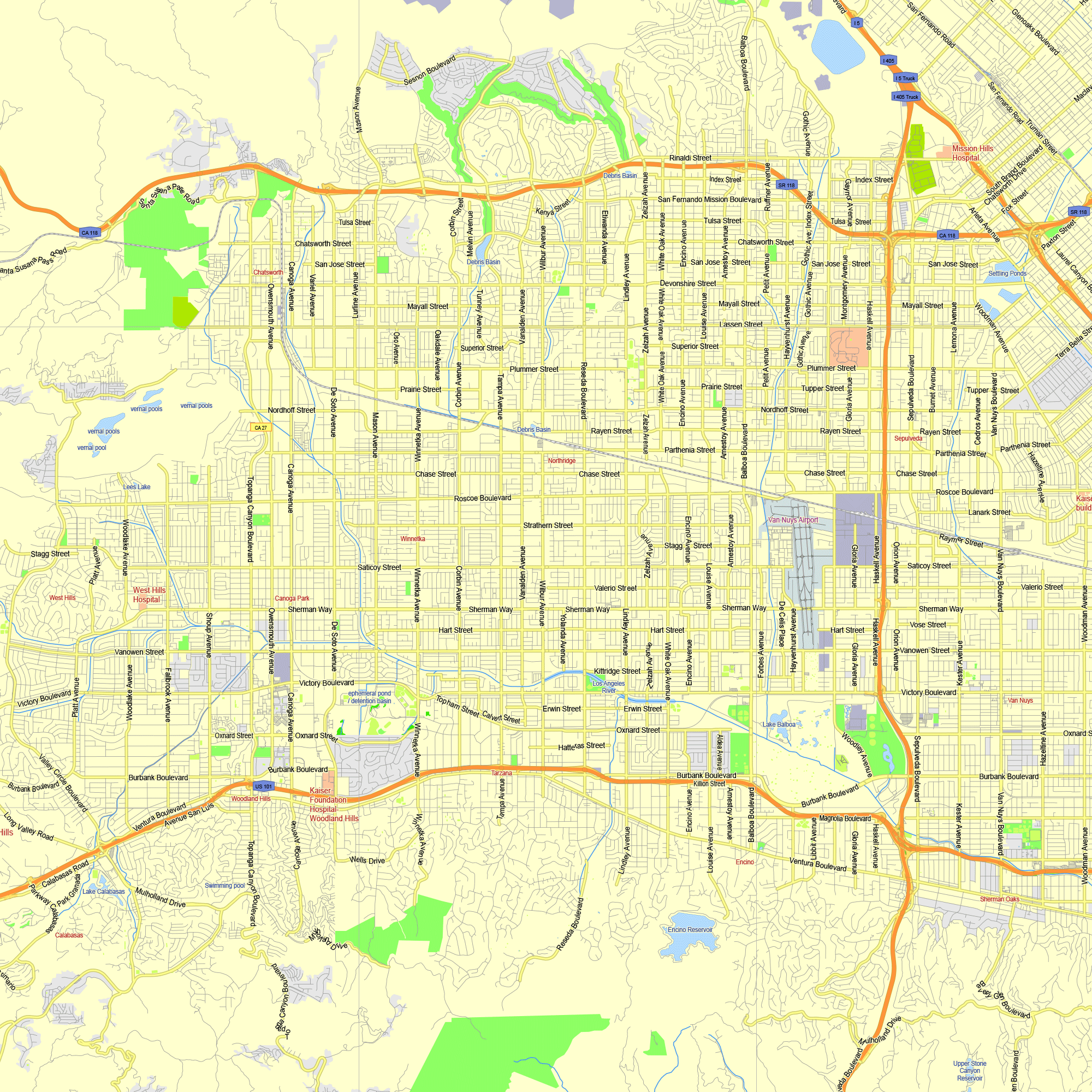 Los Angeles California US editable layered PDF Vector Map – Maps in ...