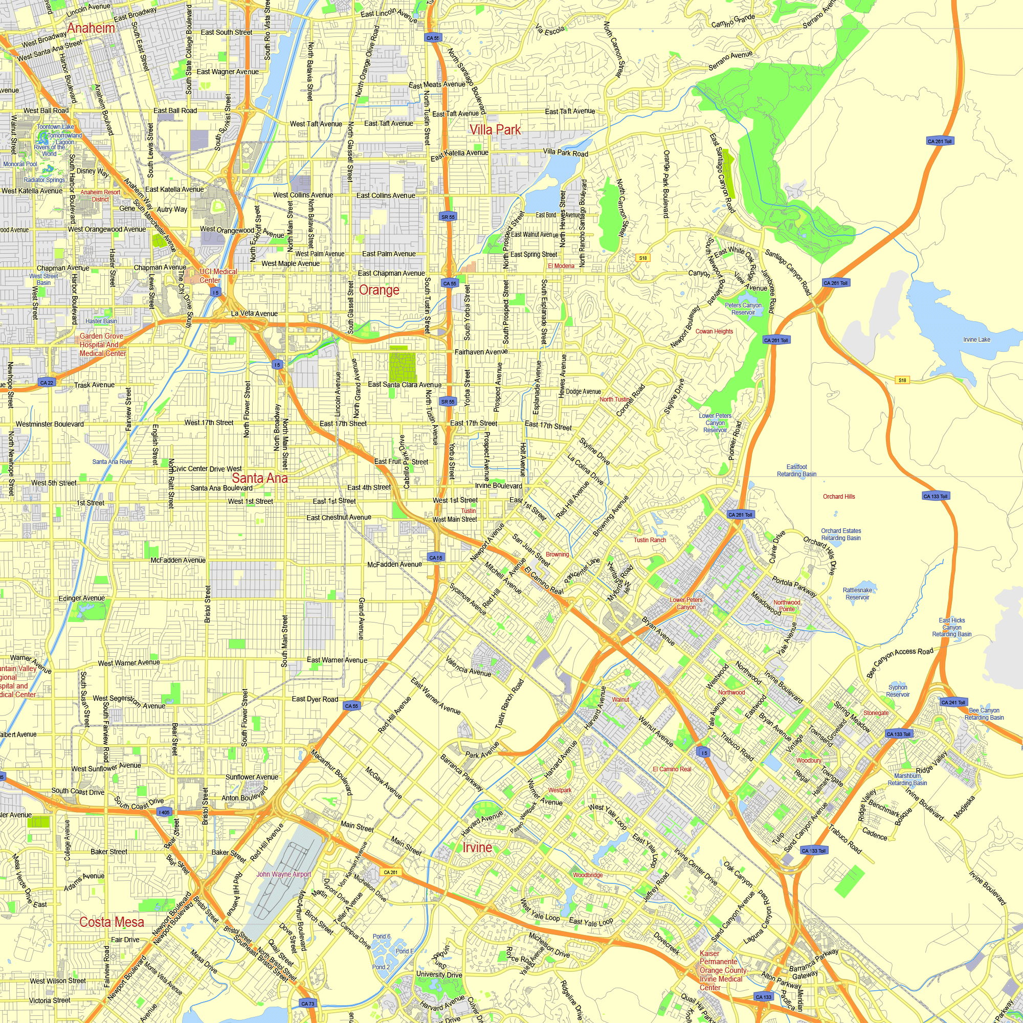 Los Angeles California US editable layered PDF Vector Map – Maps in ...