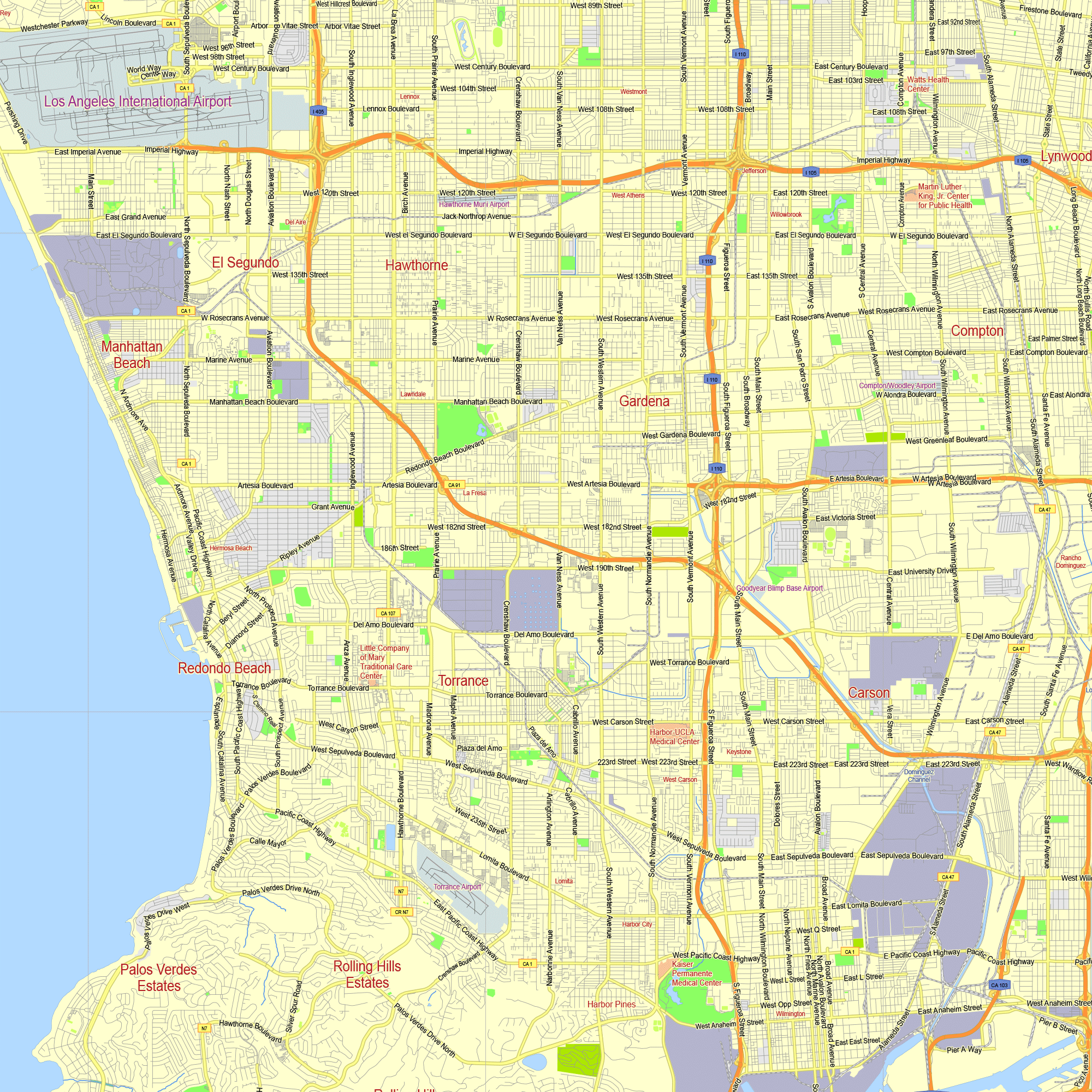 Los Angeles California US editable layered PDF Vector Map – Maps in ...