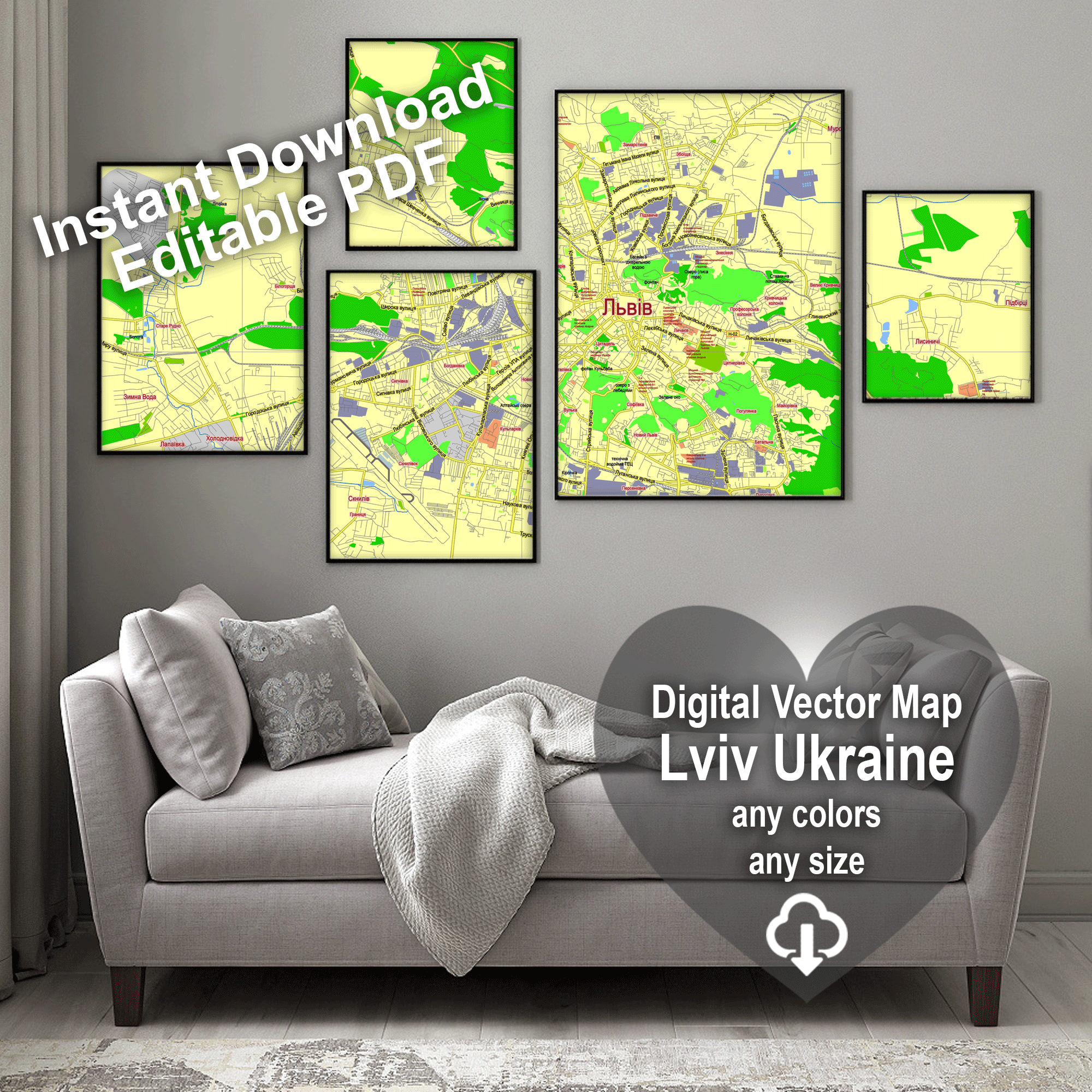 Lviv Ukraine editable layered PDF Vector Map