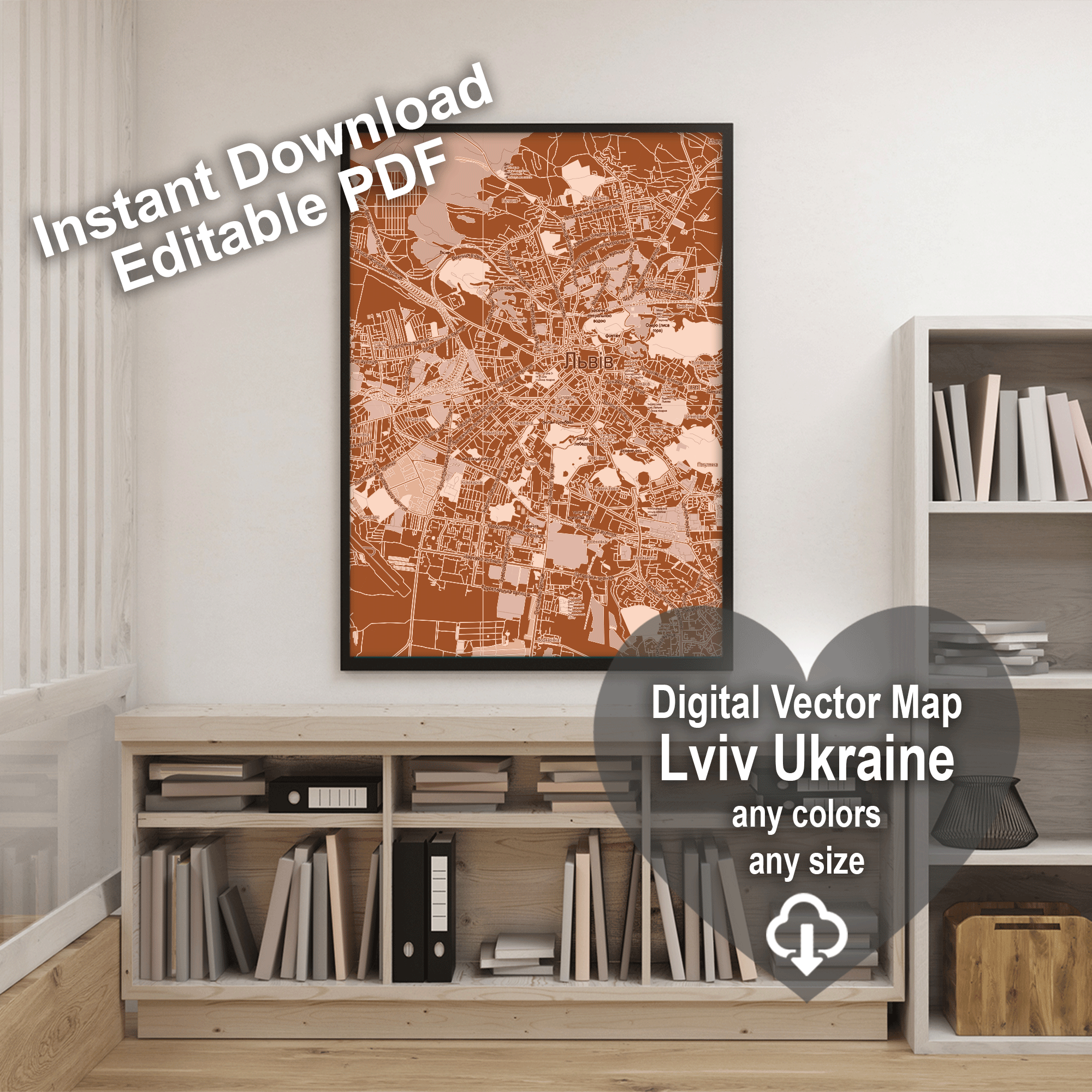 Lviv Ukraine editable layered PDF Vector Map