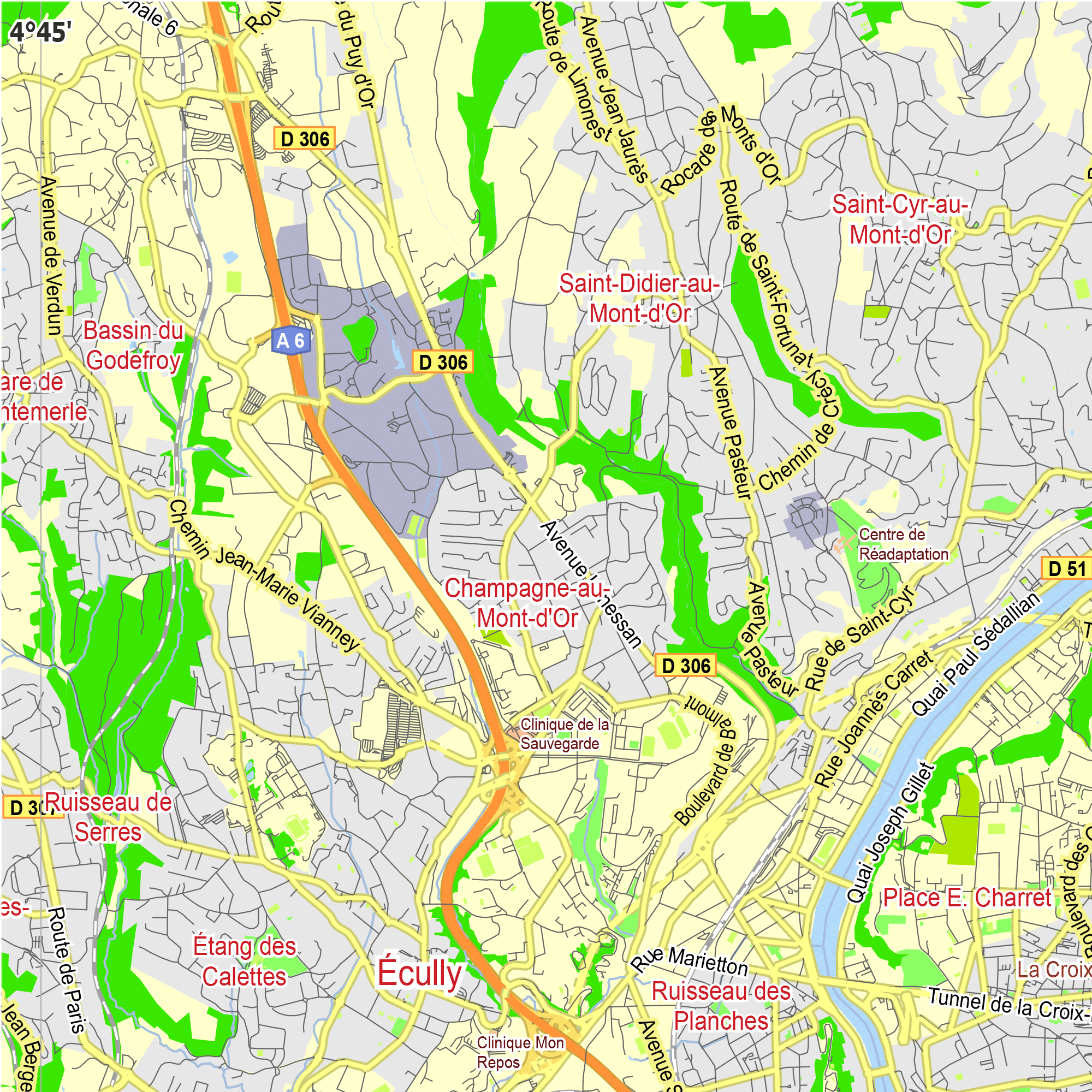 Lyon France editable layered PDF Vector Map – Maps in Vector: Detailed ...