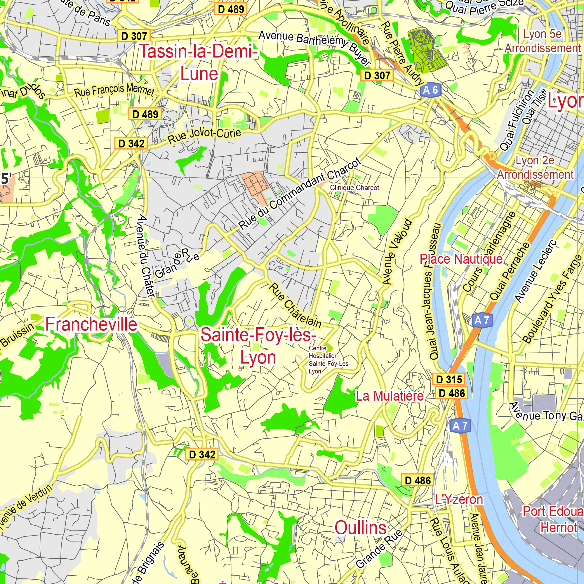 Lyon France editable layered PDF Vector Map – Maps in Vector: Detailed ...