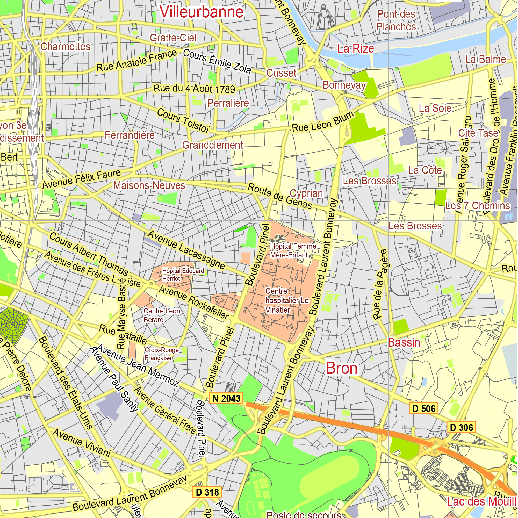 Lyon France editable layered PDF Vector Map – Maps in Vector: Detailed ...