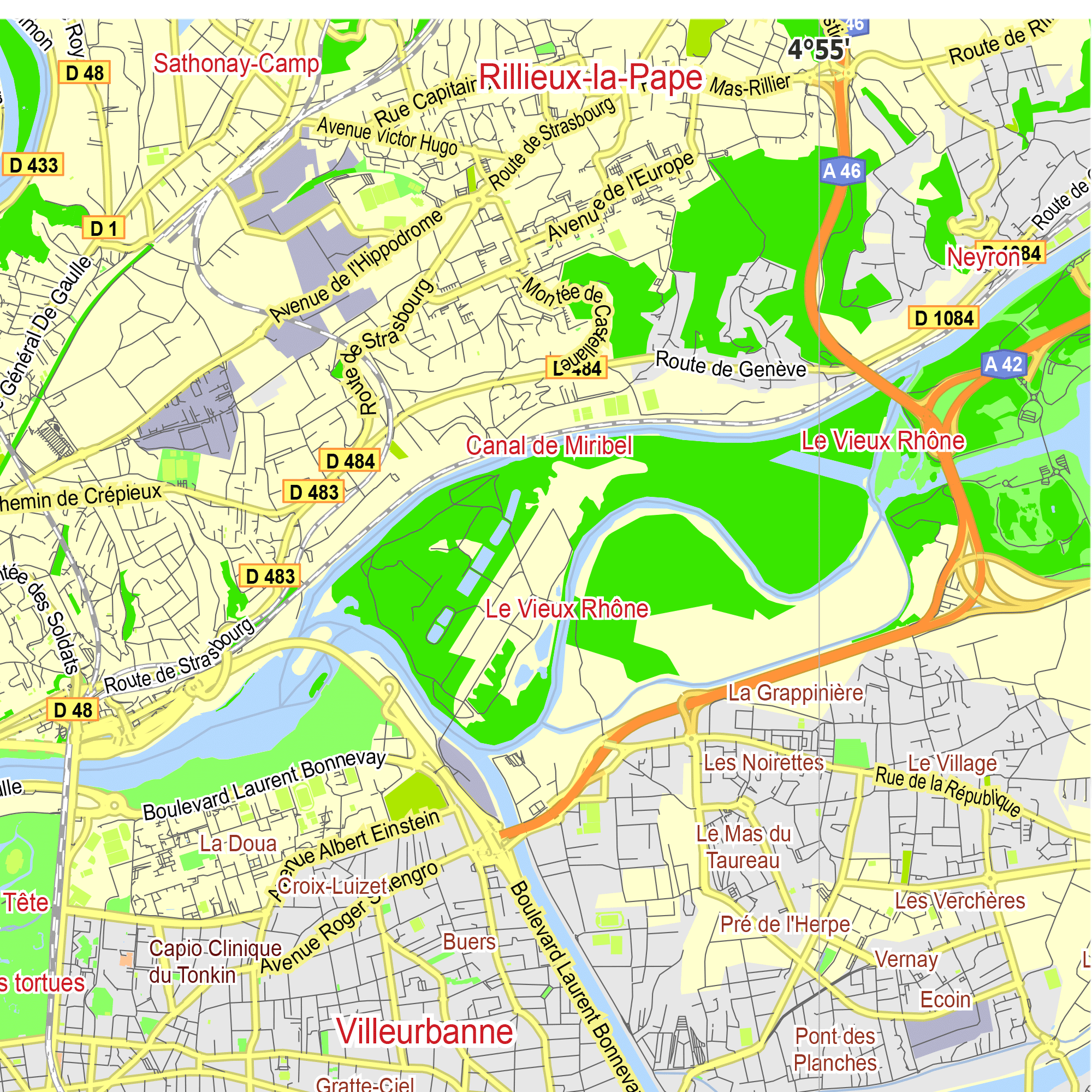 Lyon France editable layered PDF Vector Map – Maps in Vector: Detailed ...