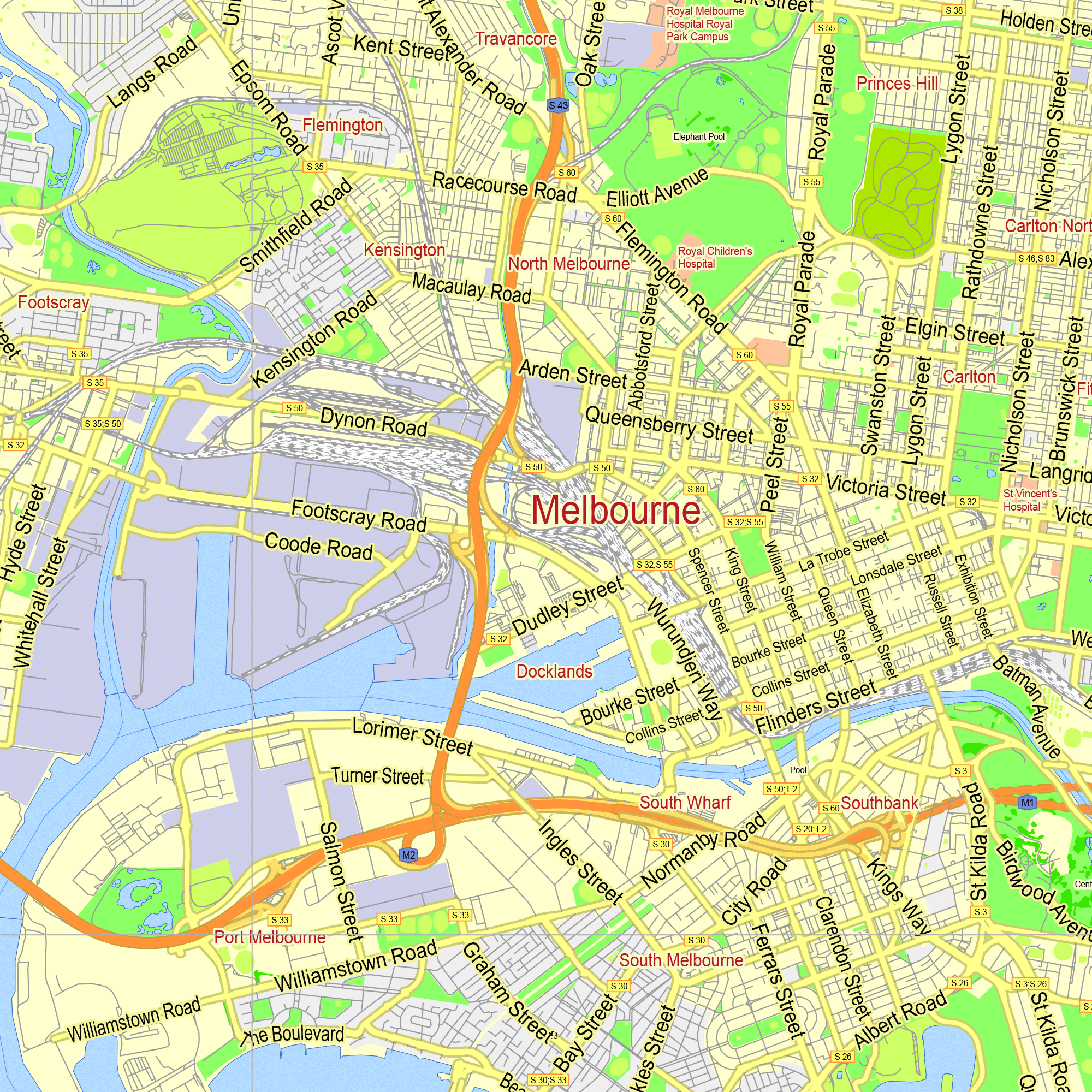 Melbourne Australia Editable Layered Pdf Vector Map Version 22 Maps