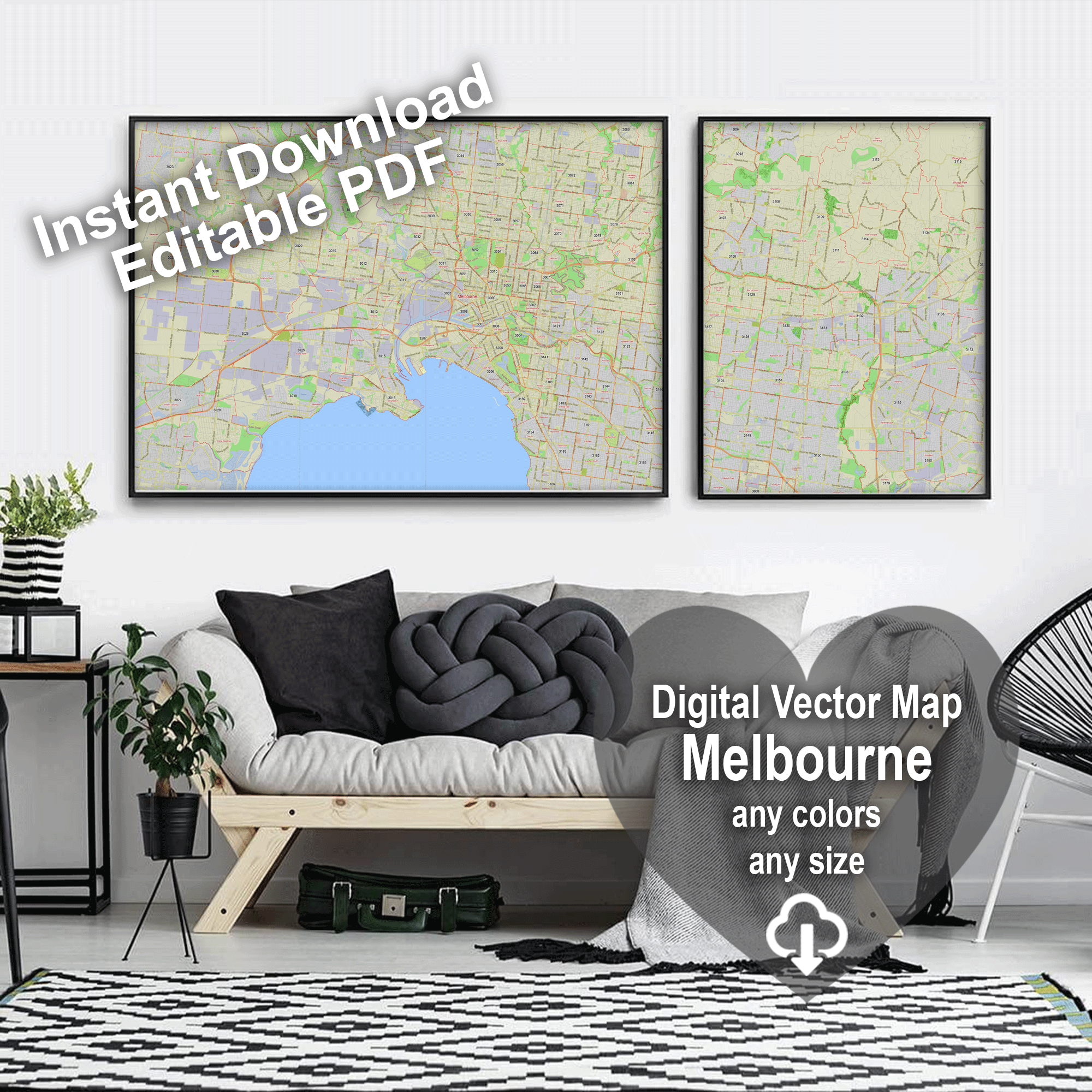 Melbourne Australia editable layered PDF Vector Map Version 33 zipcodes ...