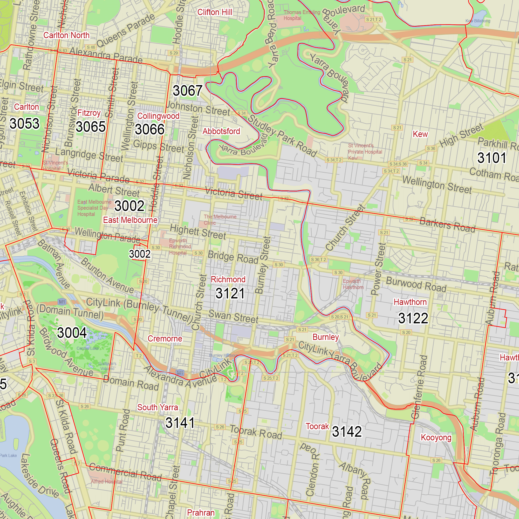 Melbourne Australia editable layered PDF Vector Map Version 33 zipcodes ...