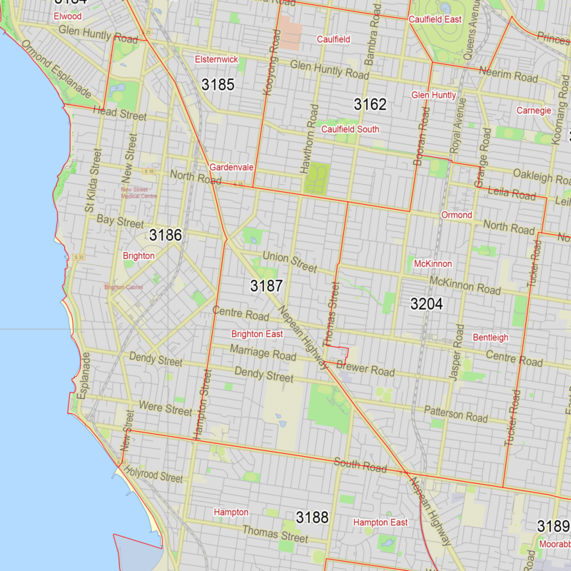 Melbourne Australia editable layered PDF Vector Map Version 33 zipcodes