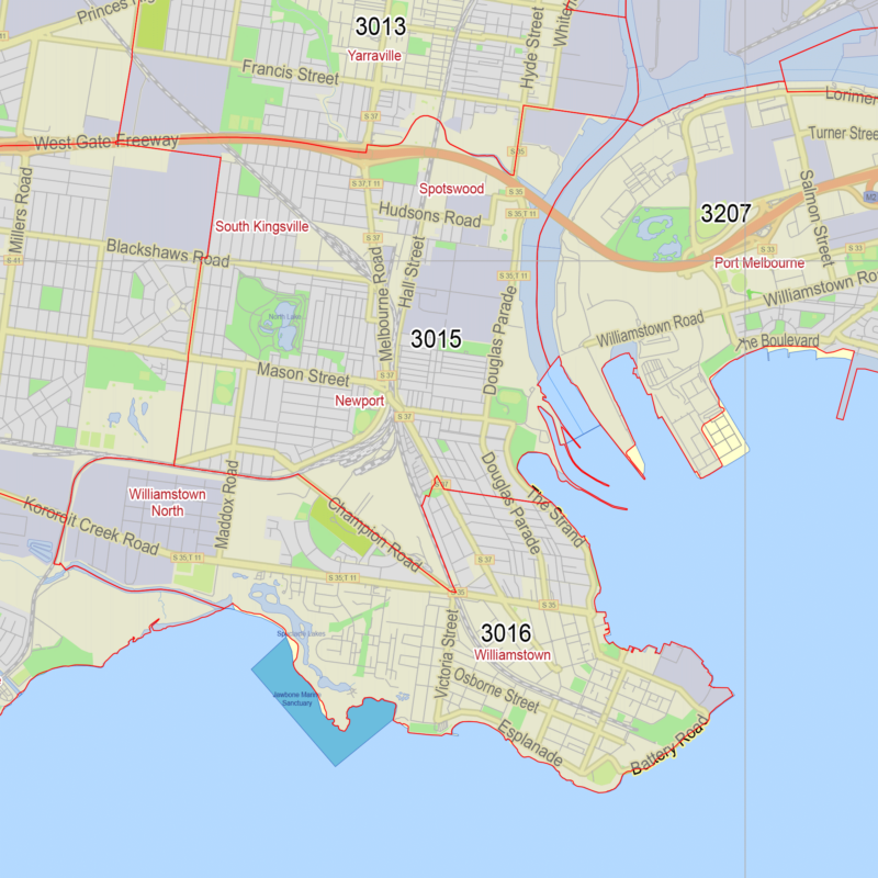 Melbourne Australia editable layered PDF Vector Map Version 33 zipcodes