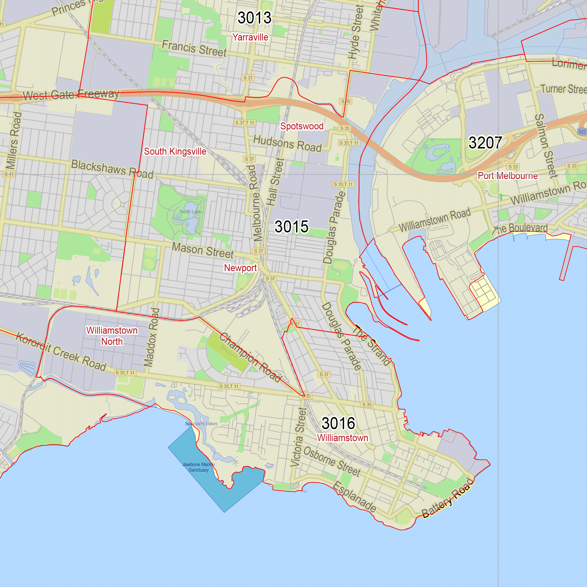 Melbourne Australia editable layered PDF Vector Map Version 33 zipcodes ...