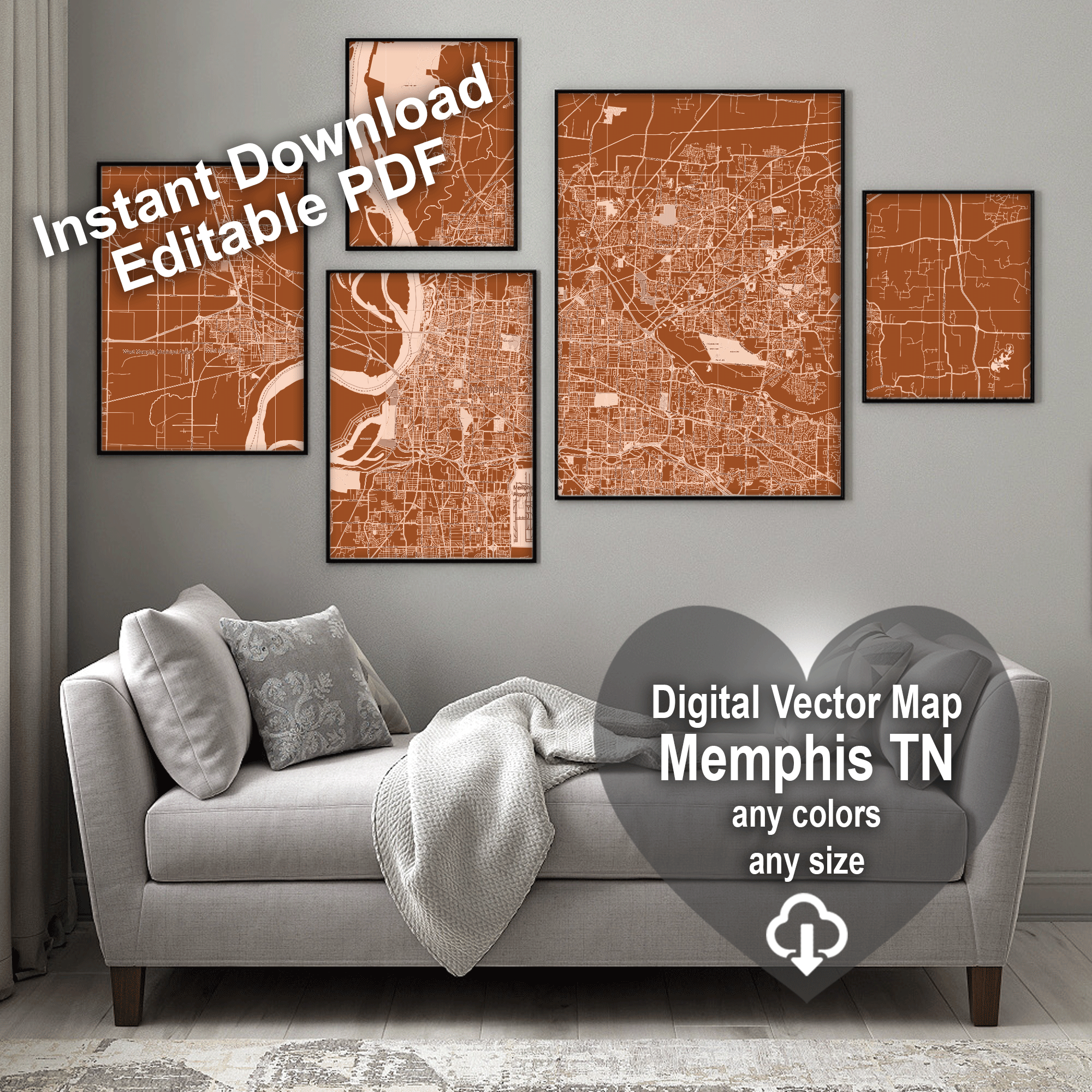 Memphis Tennessee US editable layered PDF Vector Map – Maps in Vector ...