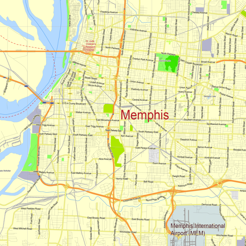 Memphis Tennessee US editable layered PDF Vector Map – Maps in Vector ...