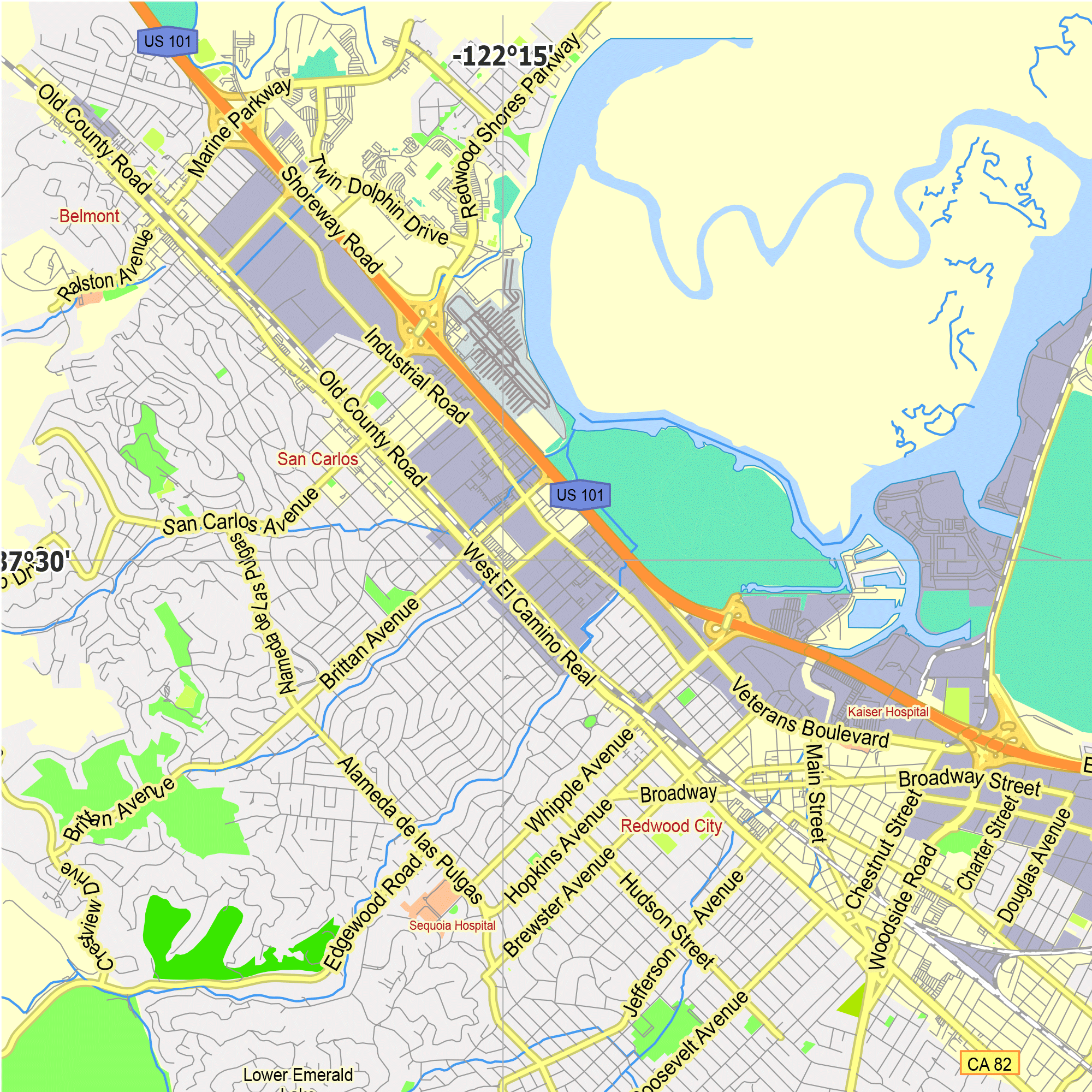 Menlo Park California US editable layered PDF Vector Map
