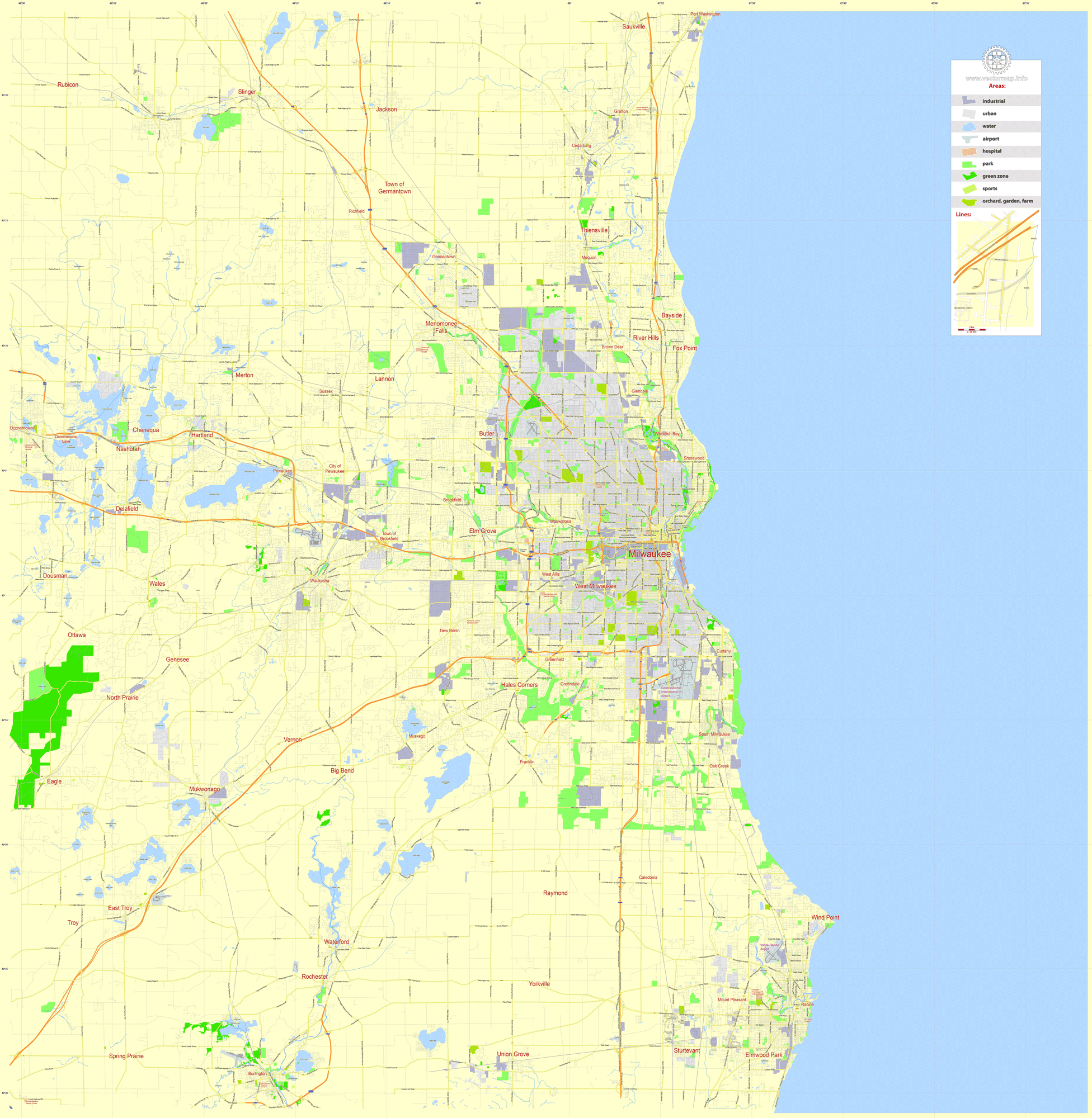 Milwaukee Wisconsin US editable layered PDF Vector Map https ...