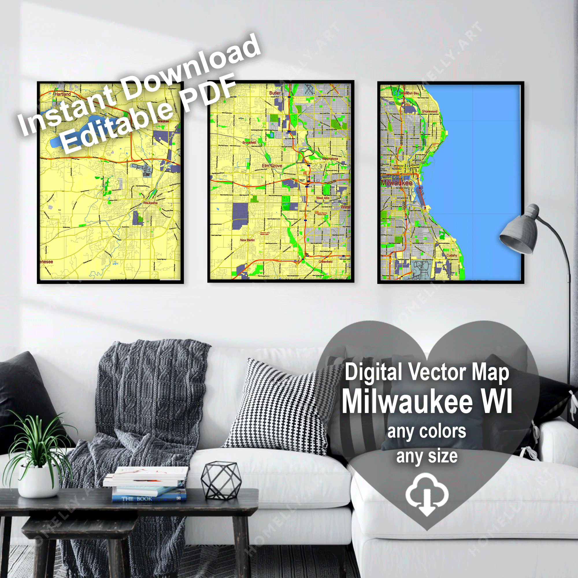 Milwaukee Wisconsin US editable layered PDF Vector Map – Maps in Vector ...