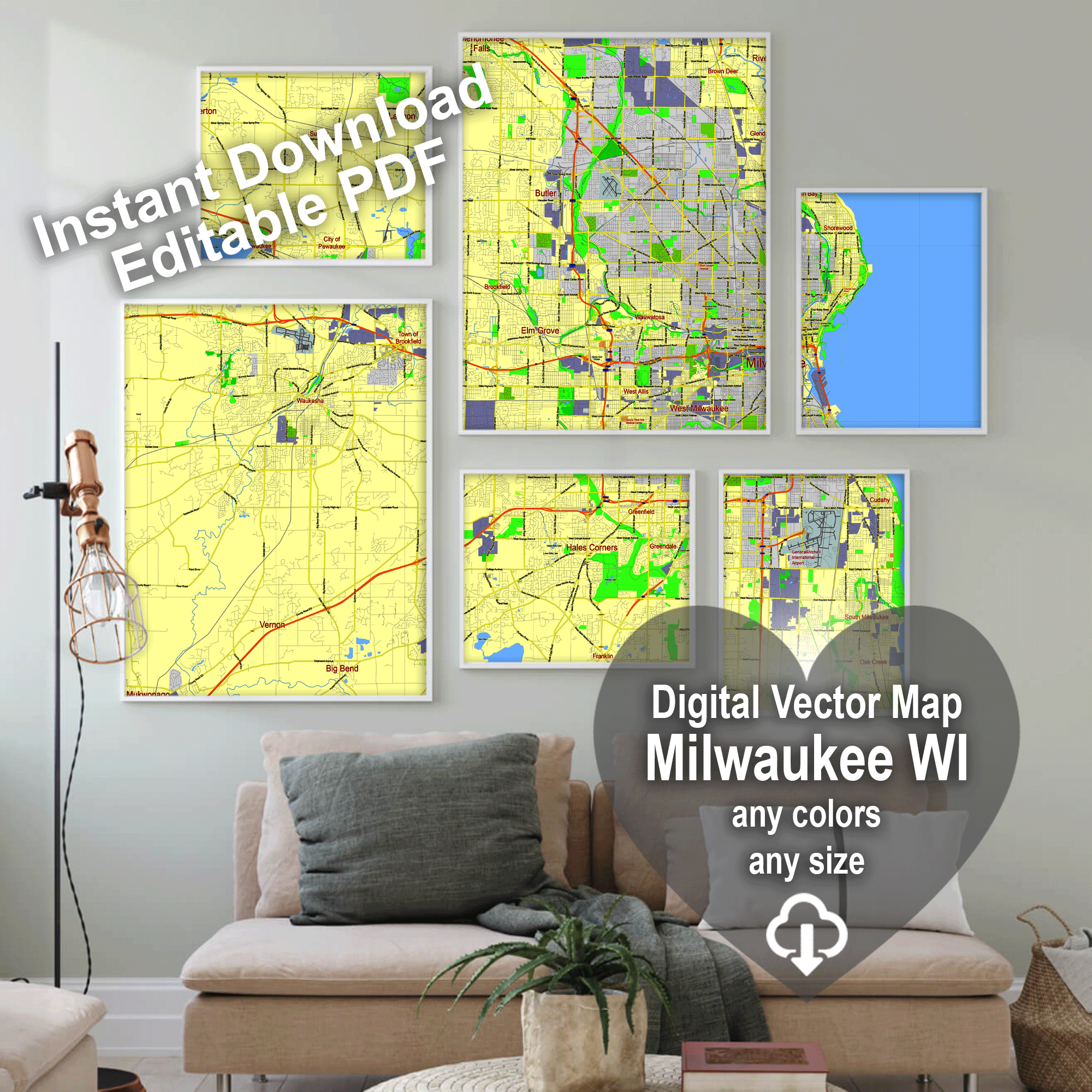 Milwaukee Wisconsin US editable layered PDF Vector Map – Maps in Vector ...