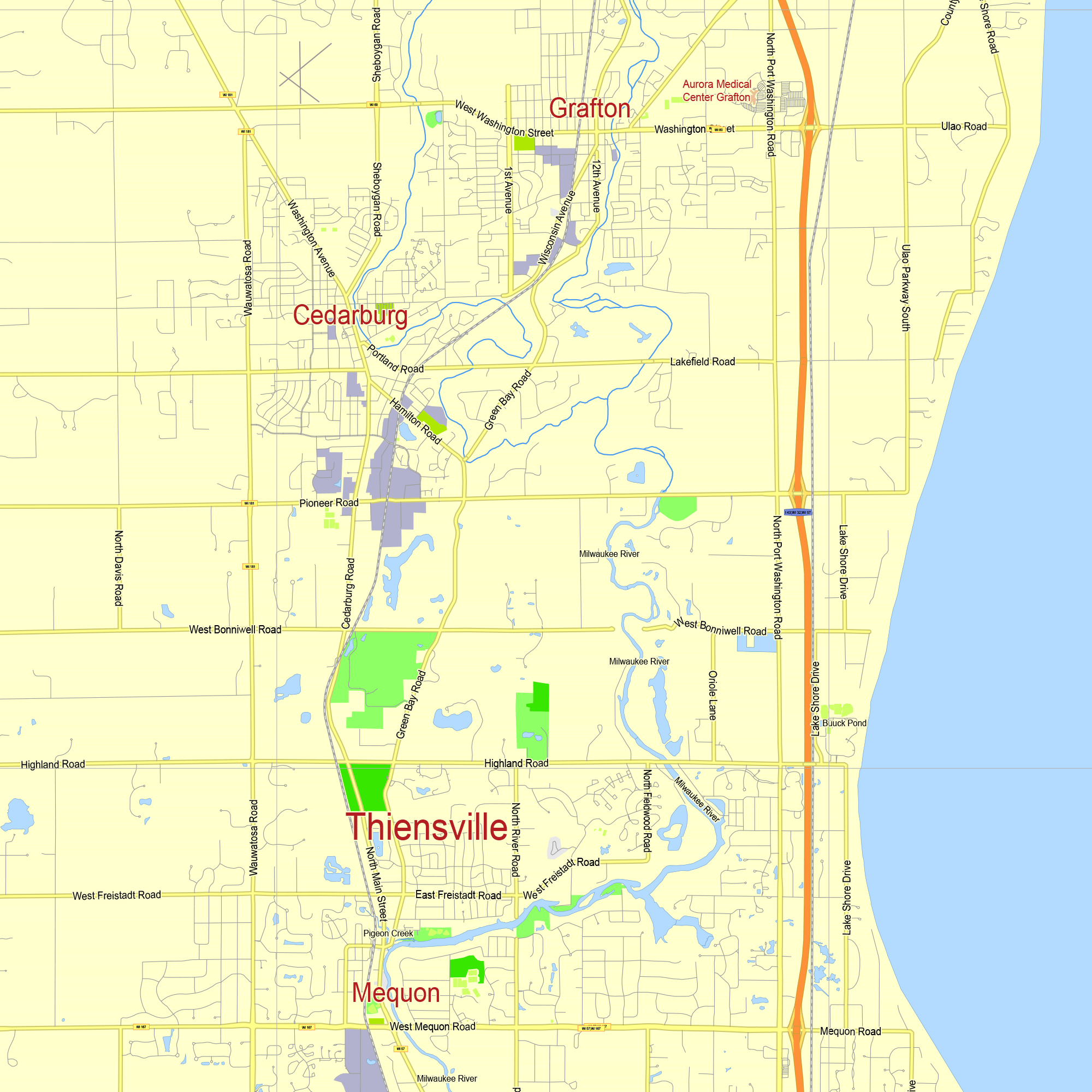 Milwaukee Wisconsin US editable layered PDF Vector Map – Maps in Vector ...