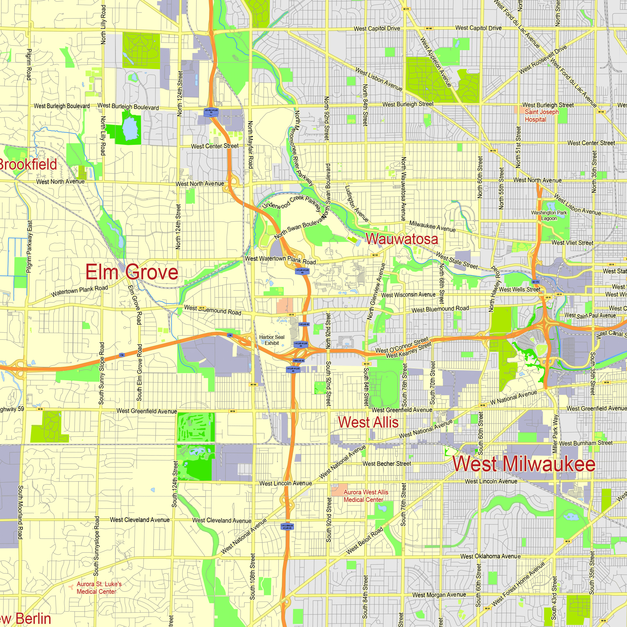 Milwaukee Wisconsin US editable layered PDF Vector Map – Maps in Vector ...