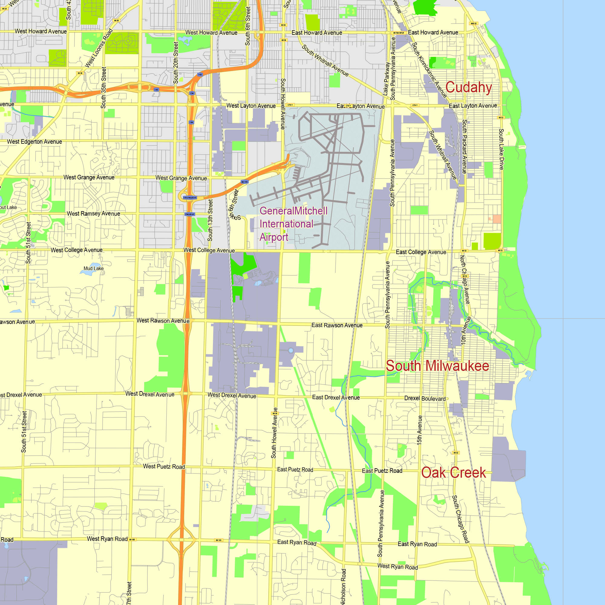 Milwaukee Wisconsin US editable layered PDF Vector Map – Maps in Vector ...