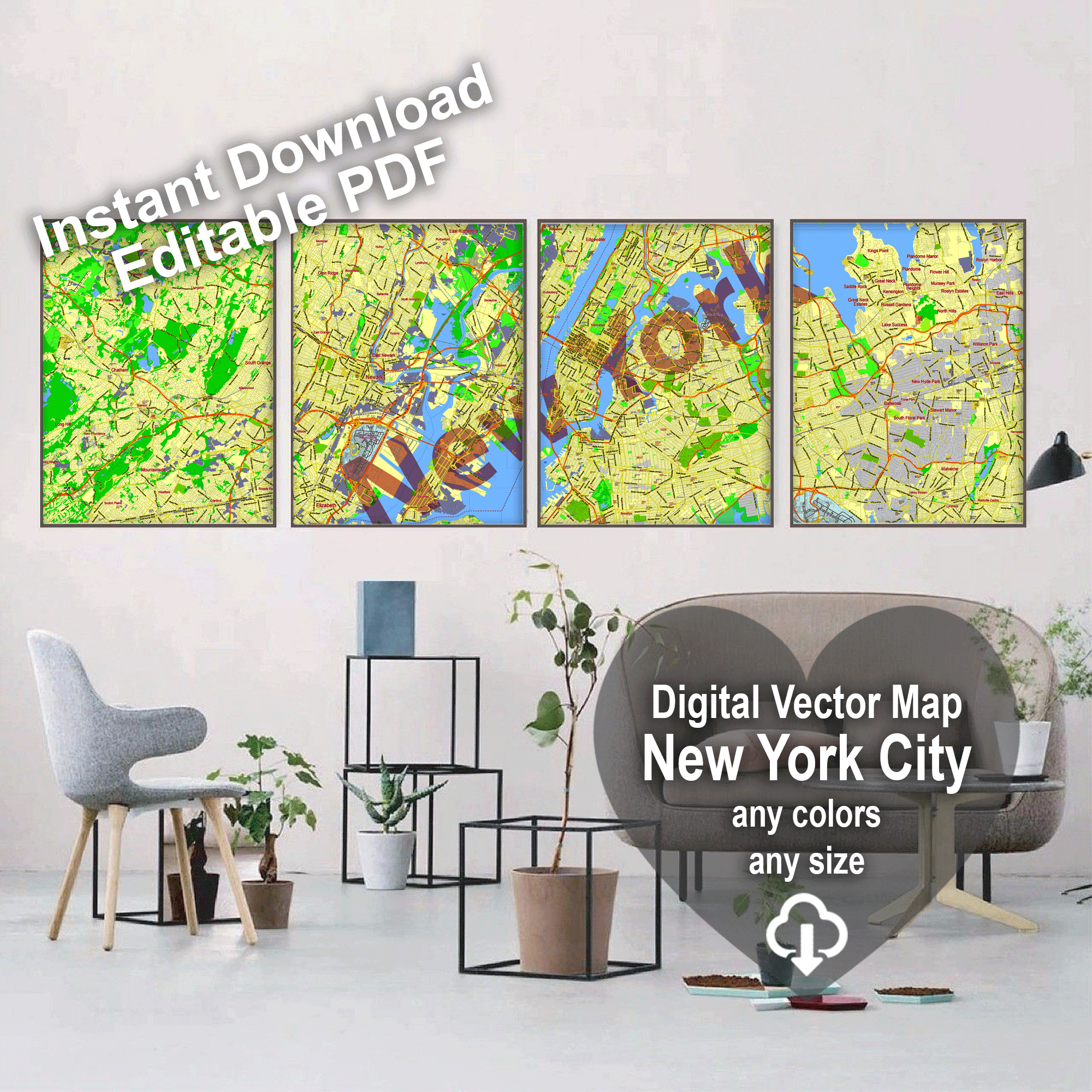 New York City US editable layered PDF Vector Map – Maps in Vector ...