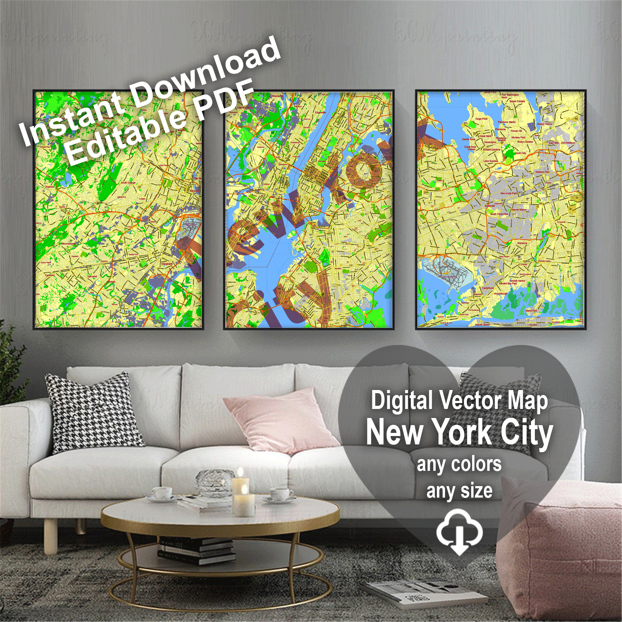 New York City US editable layered PDF Vector Map – Maps in Vector ...