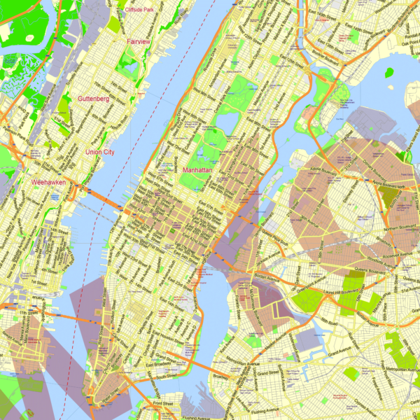 New York City US editable layered PDF Vector Map – Maps in Vector ...