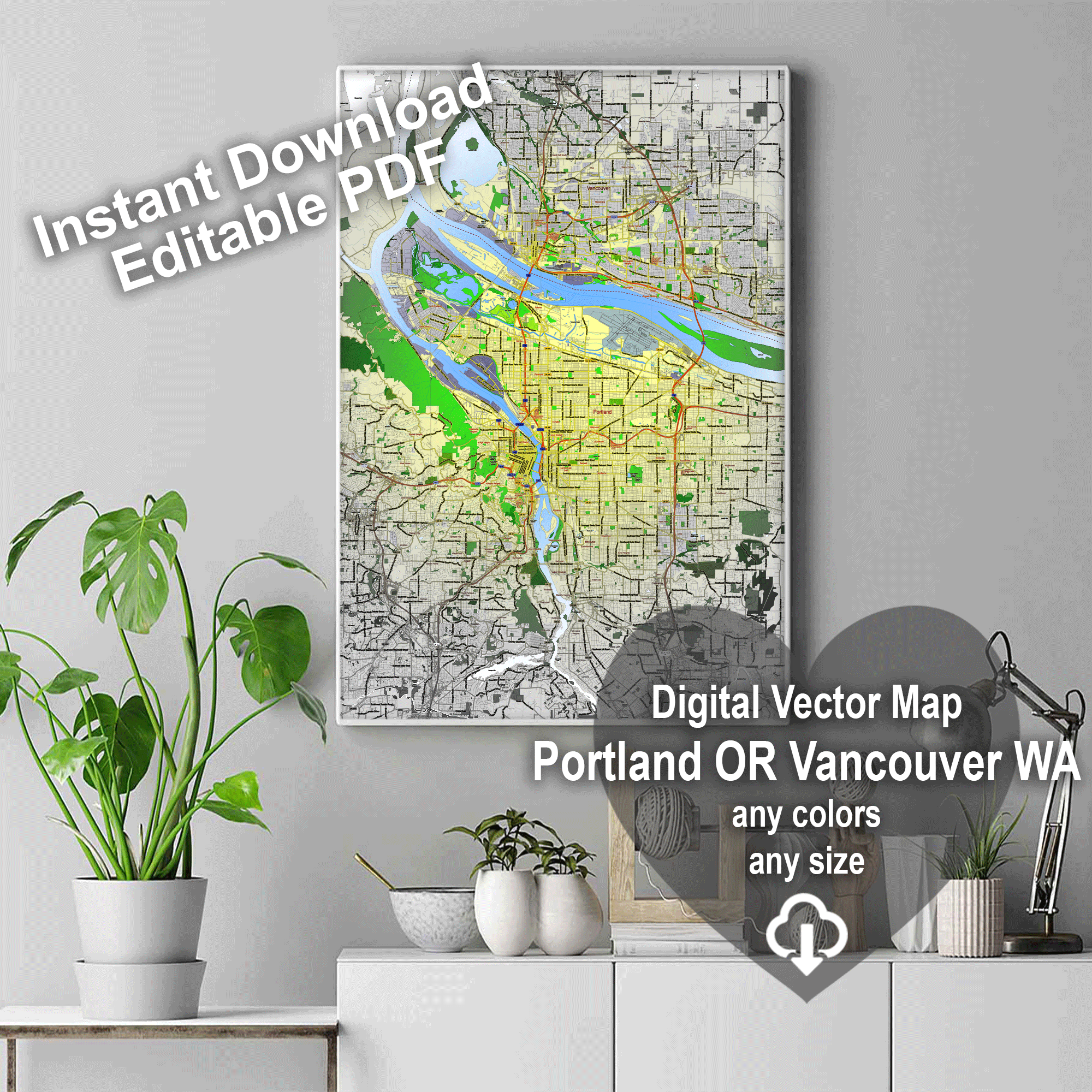 Portland Oregon Vancouver Washington Us Editable Layered Pdf Vector Map