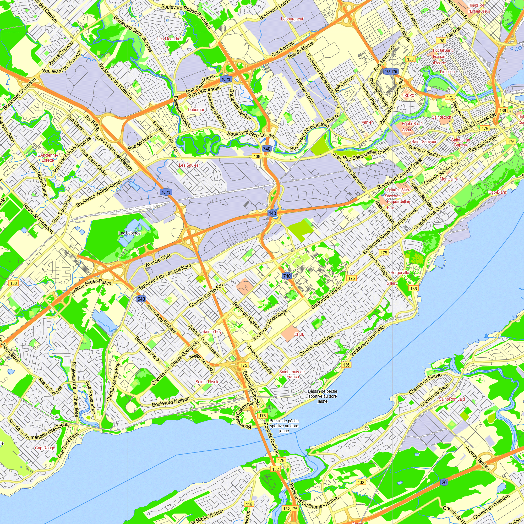 Quebec City Canada editable layered PDF Vector Map – Maps in Vector ...
