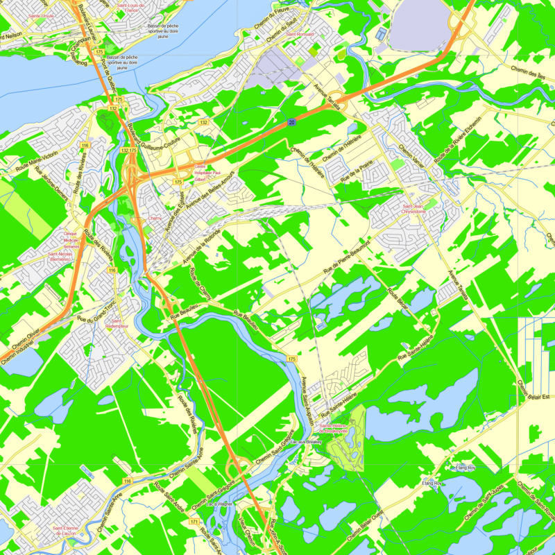 Quebec City Canada editable layered PDF Vector Map – Maps in Vector ...