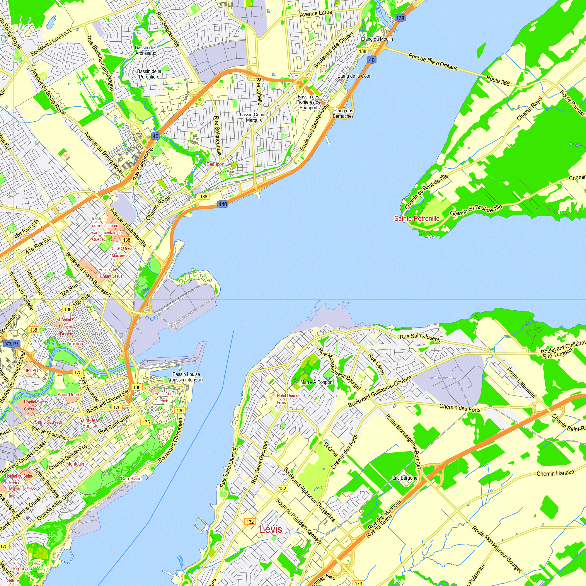 Quebec City Canada editable layered PDF Vector Map – Maps in Vector ...