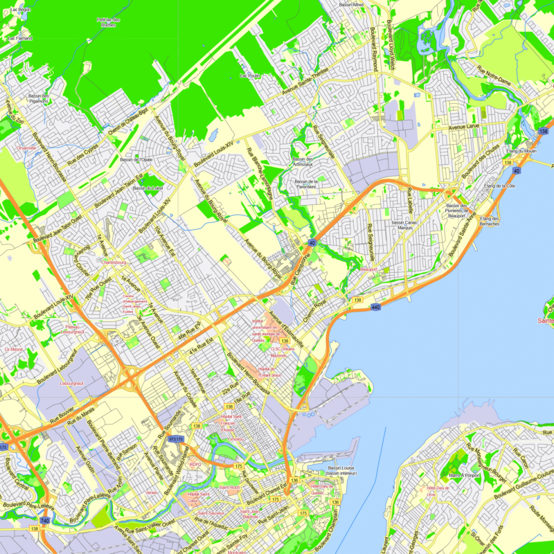 Quebec City Canada editable layered PDF Vector Map – Maps in Vector ...