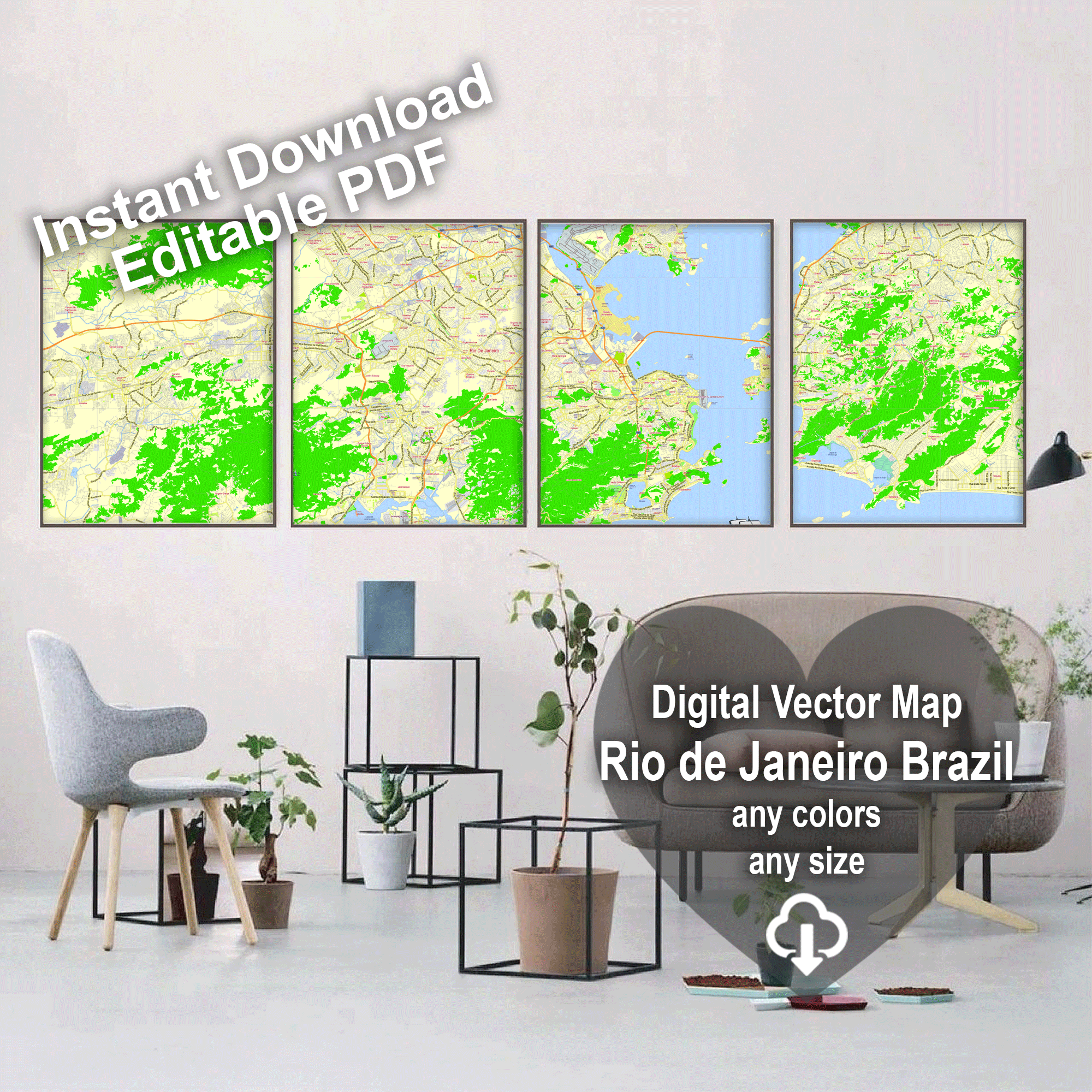 Rio de Janeiro Brazil editable layered PDF Vector Map – Maps in Vector ...
