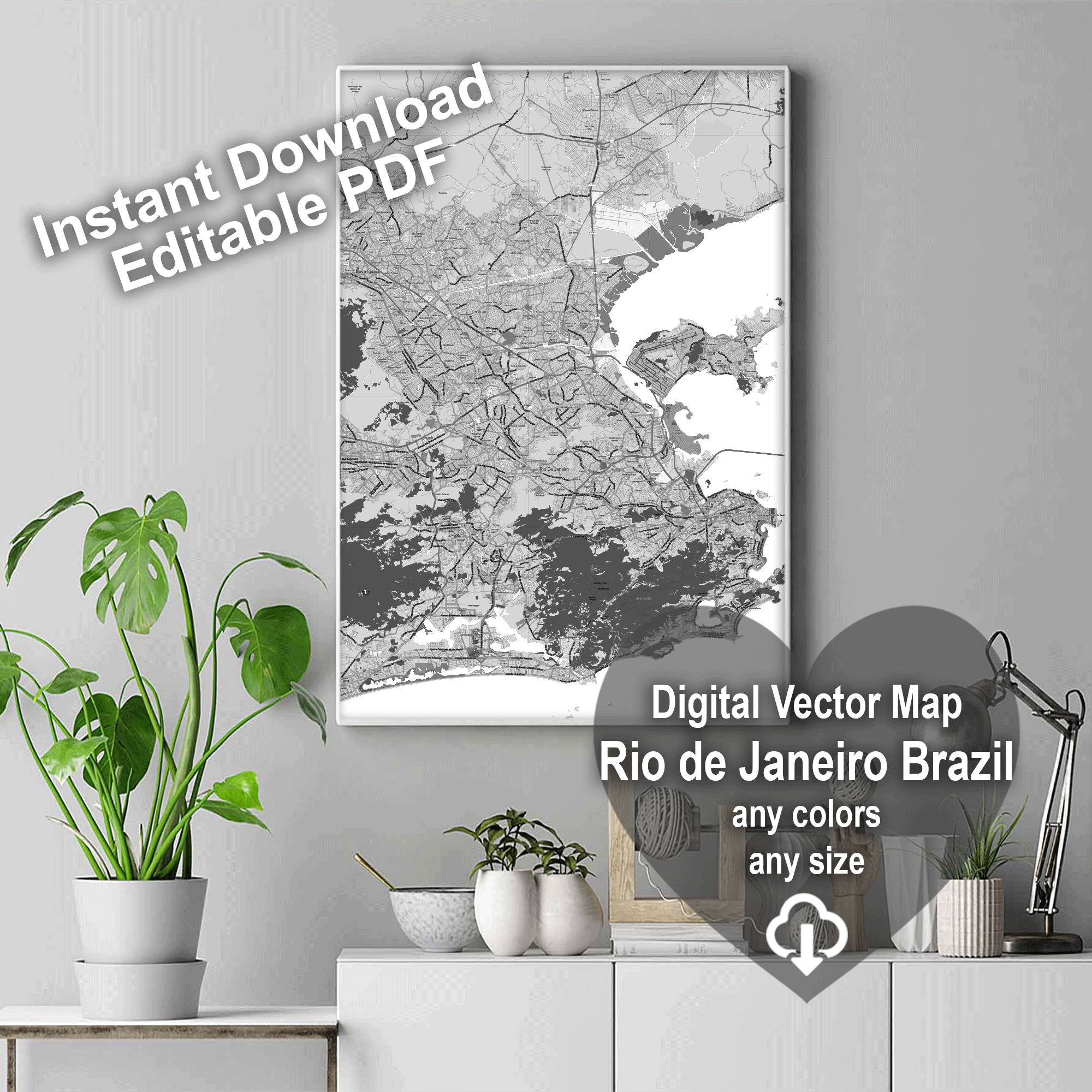 Rio de Janeiro Brazil editable layered PDF Vector Map