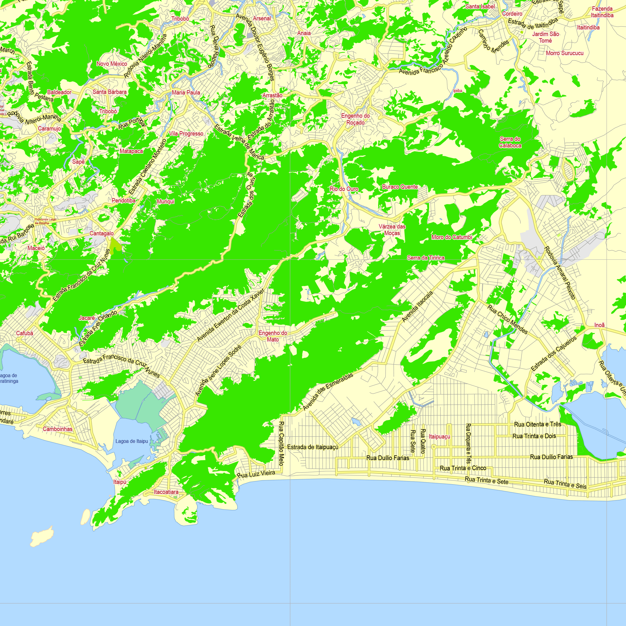 Rio de Janeiro Brazil editable layered PDF Vector Map – Maps in Vector ...