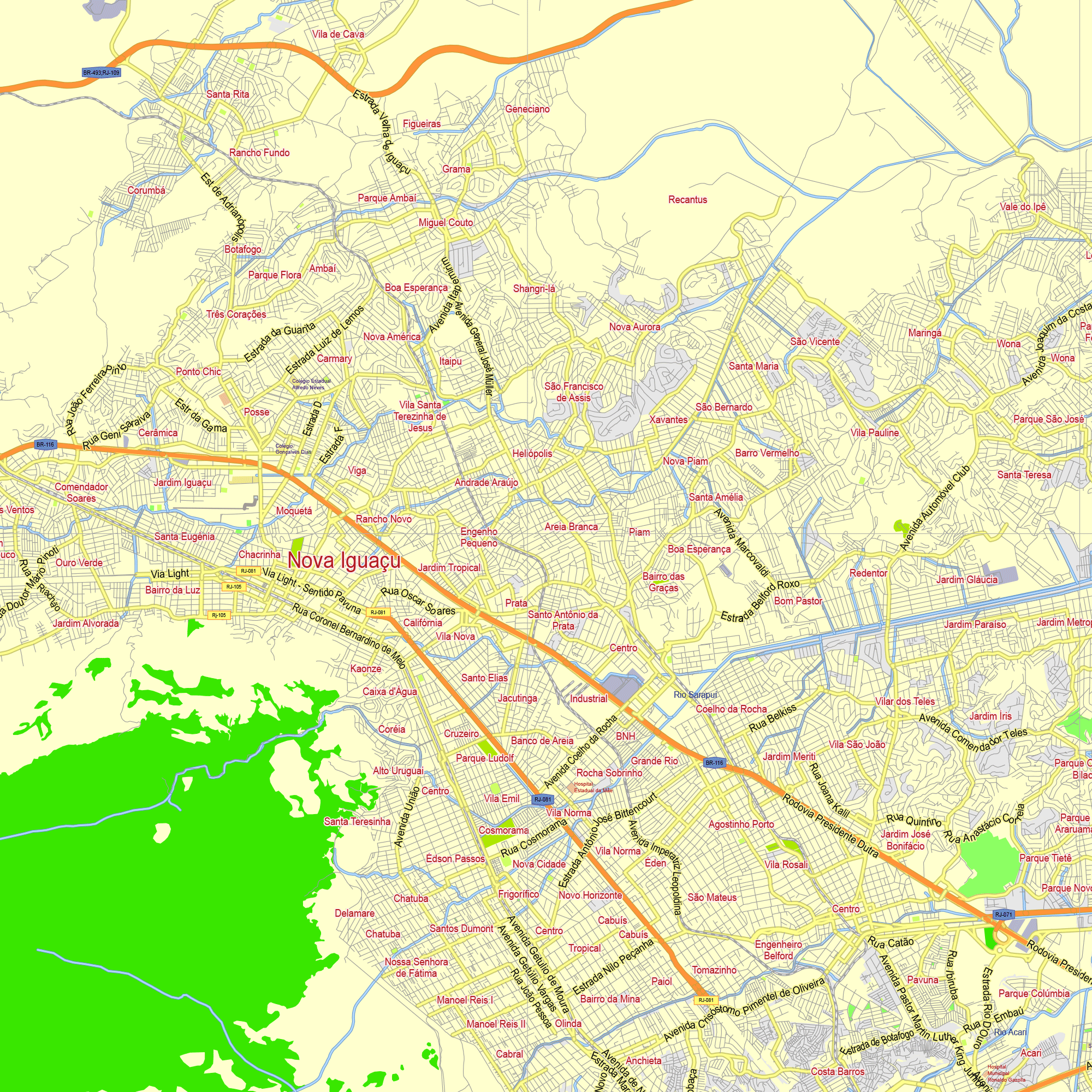 Rio de Janeiro Brazil editable layered PDF Vector Map – Maps in Vector ...