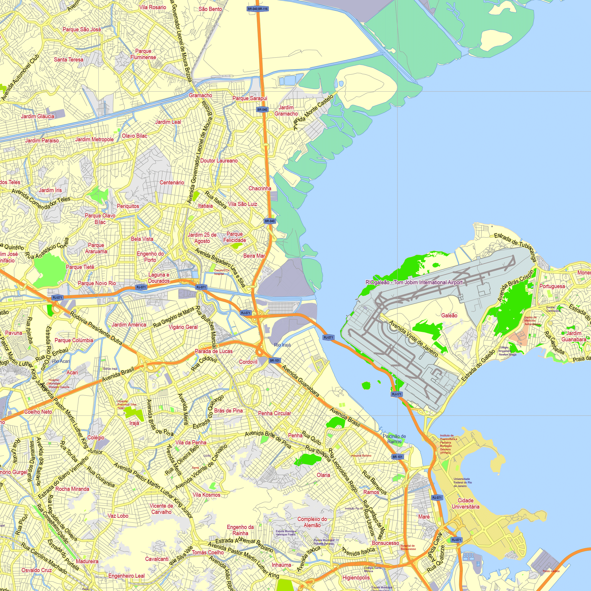 Rio de Janeiro Brazil editable layered PDF Vector Map – Maps in Vector ...