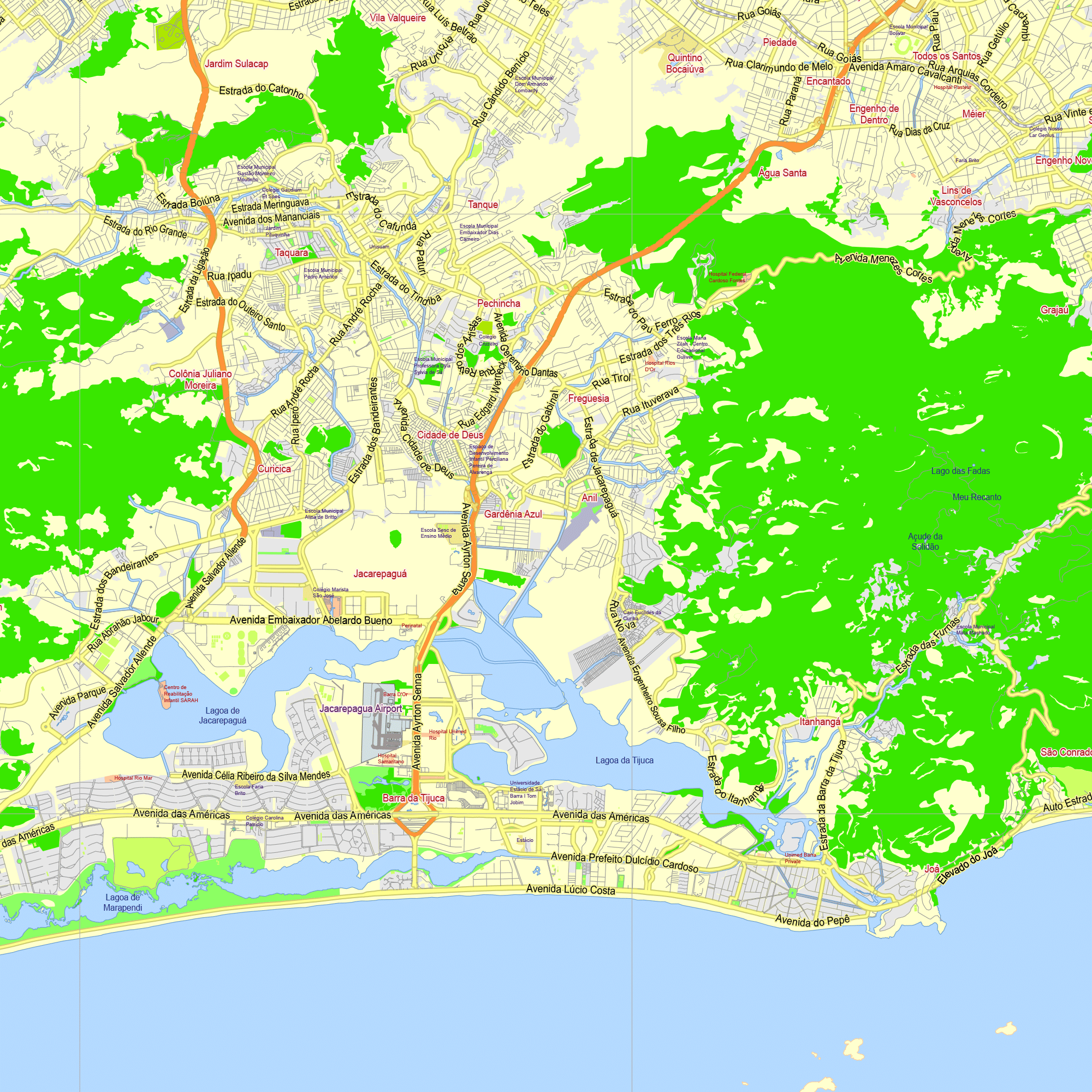 Rio de Janeiro Brazil editable layered PDF Vector Map – Maps in Vector ...