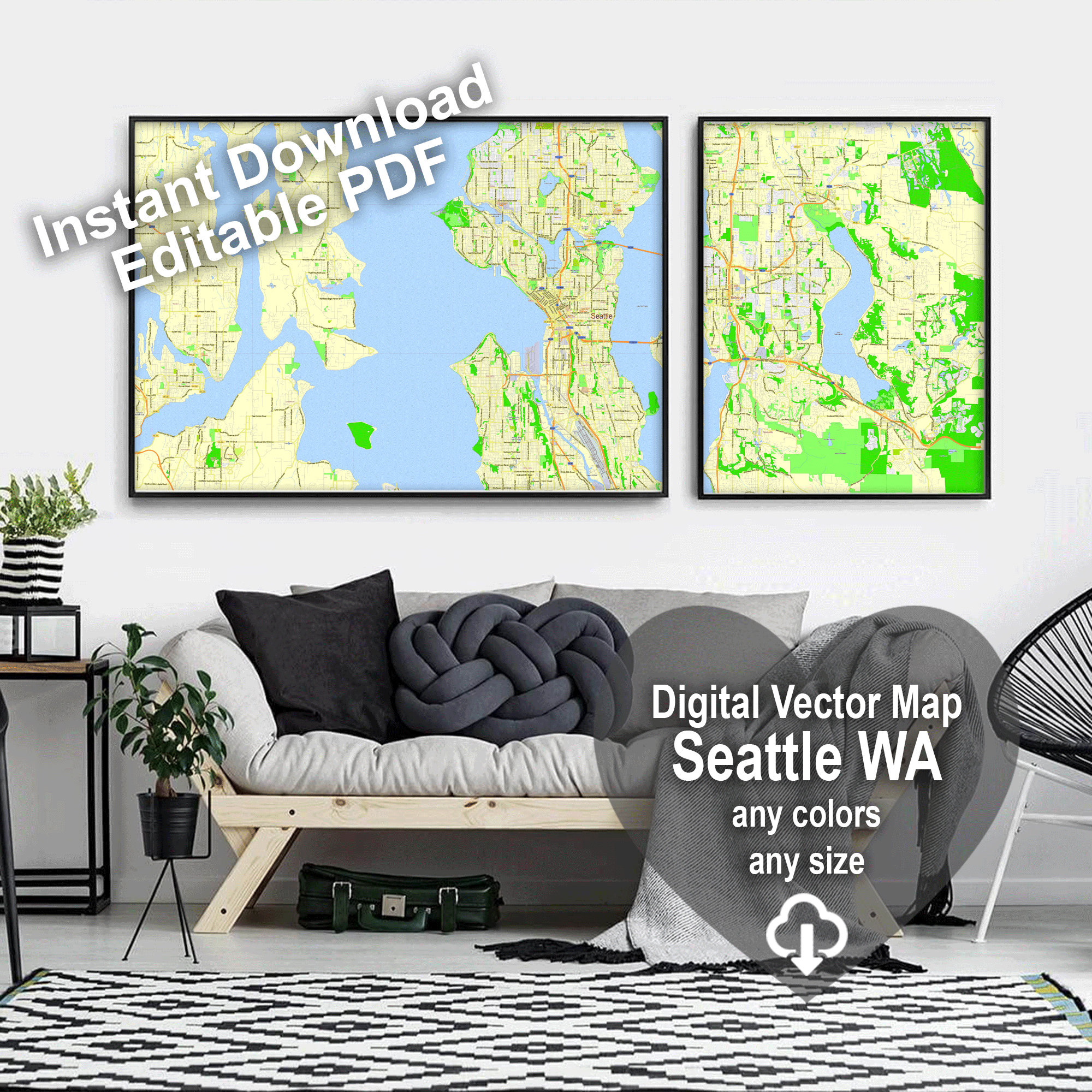 Seattle Washington US editable layered PDF Vector Map Version 22 – Maps ...