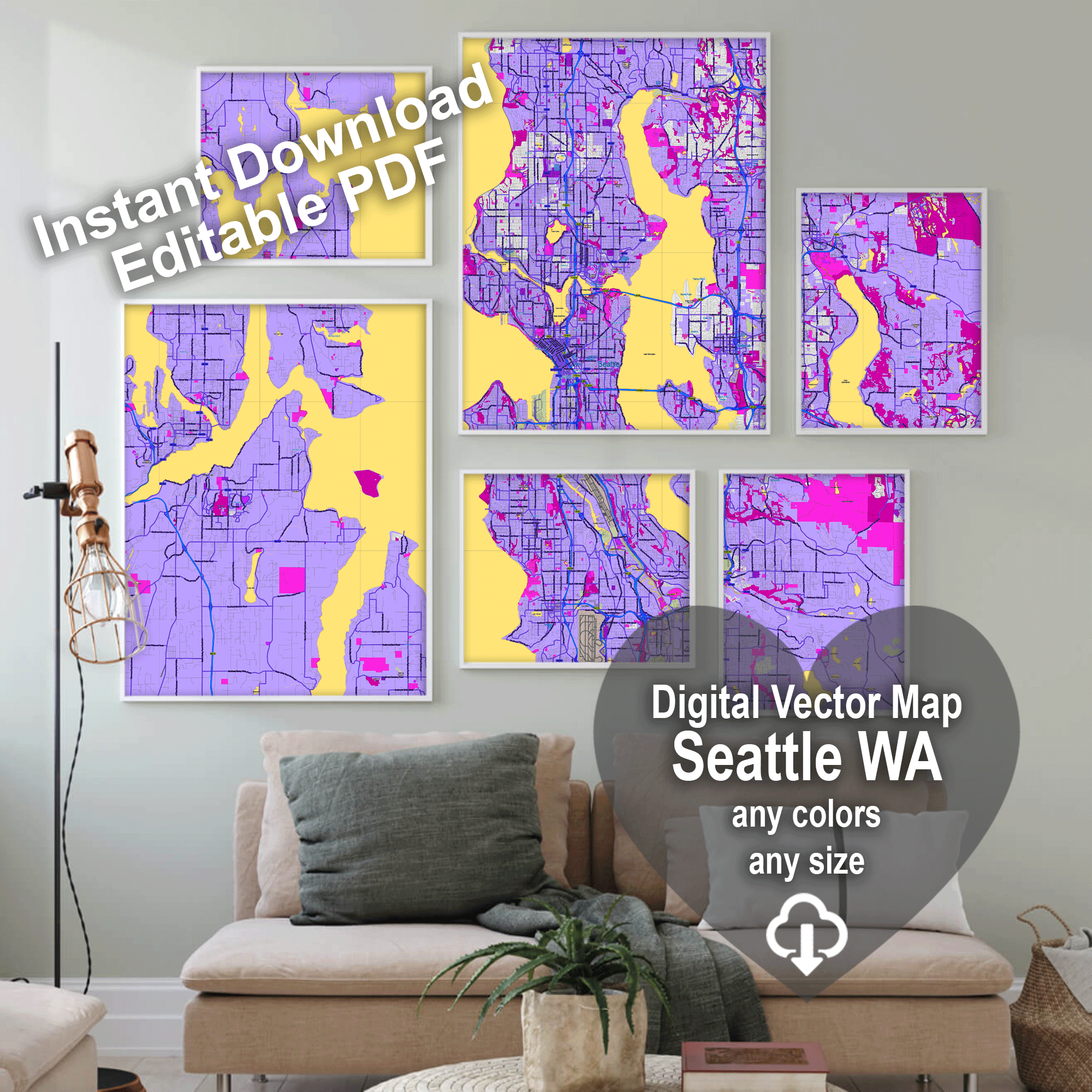 Seattle Washington US editable layered PDF Vector Map Version 22 https ...