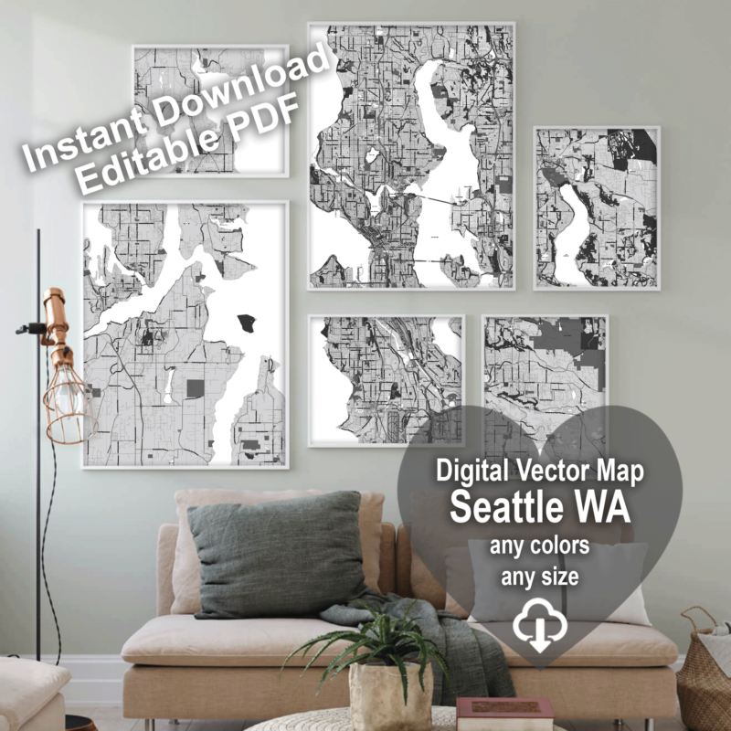 Seattle Washington US editable layered PDF Vector Map Version 22 – Maps ...