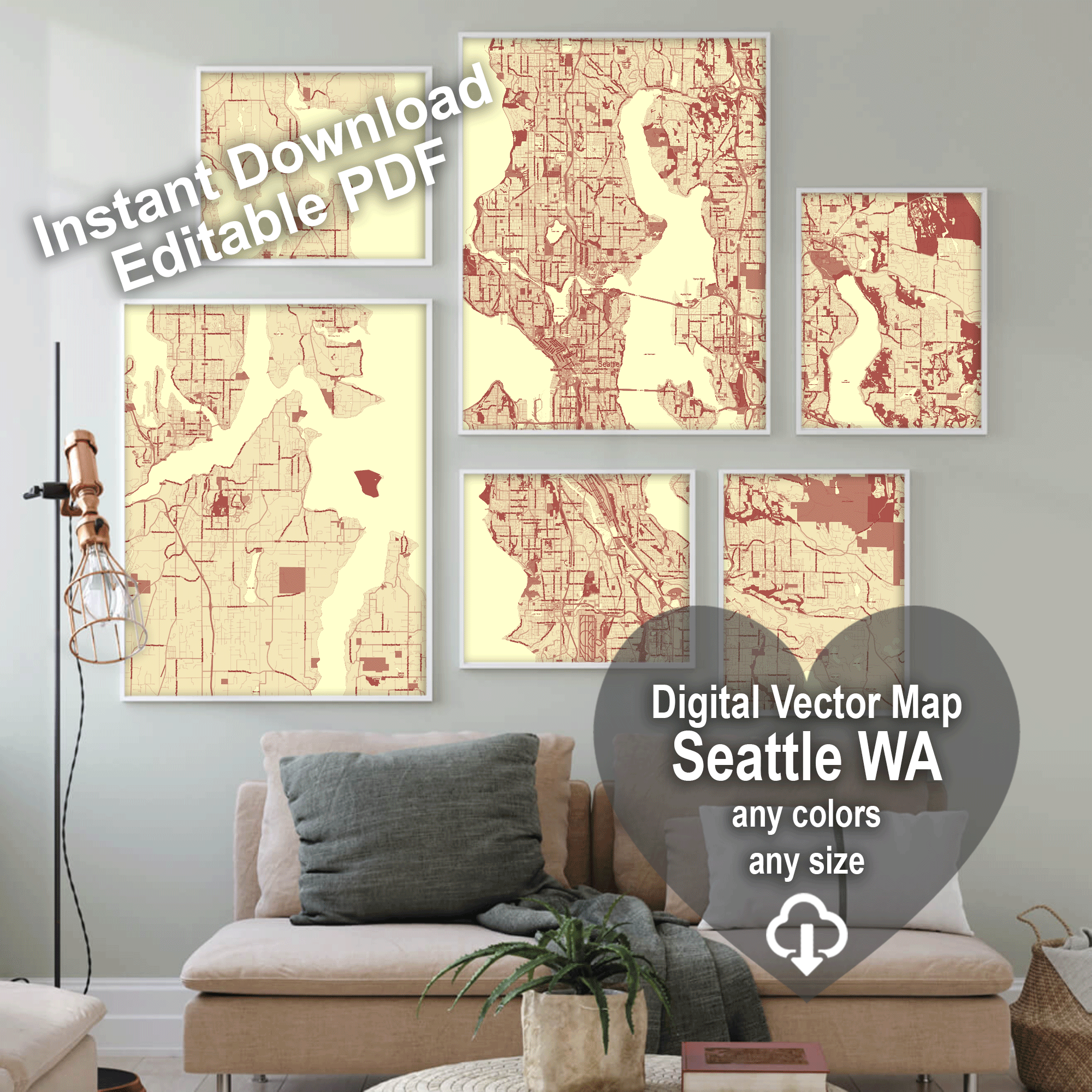 Seattle Washington US editable layered PDF Vector Map Version 22 – Maps ...