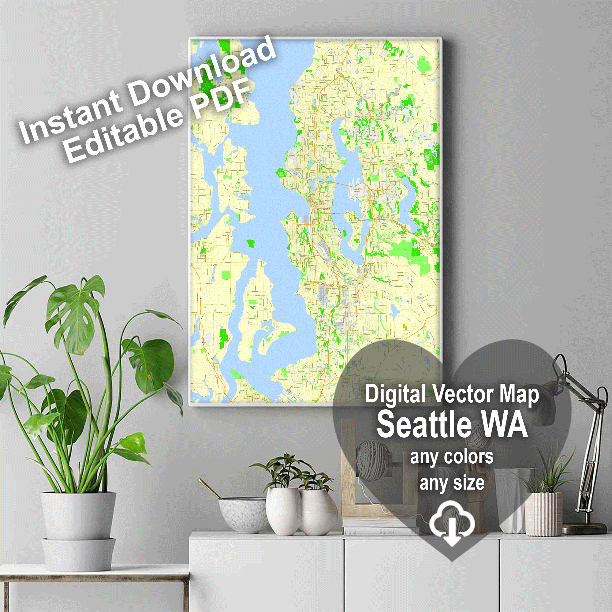 Seattle Washington US editable layered PDF Vector Map https://vectormap ...
