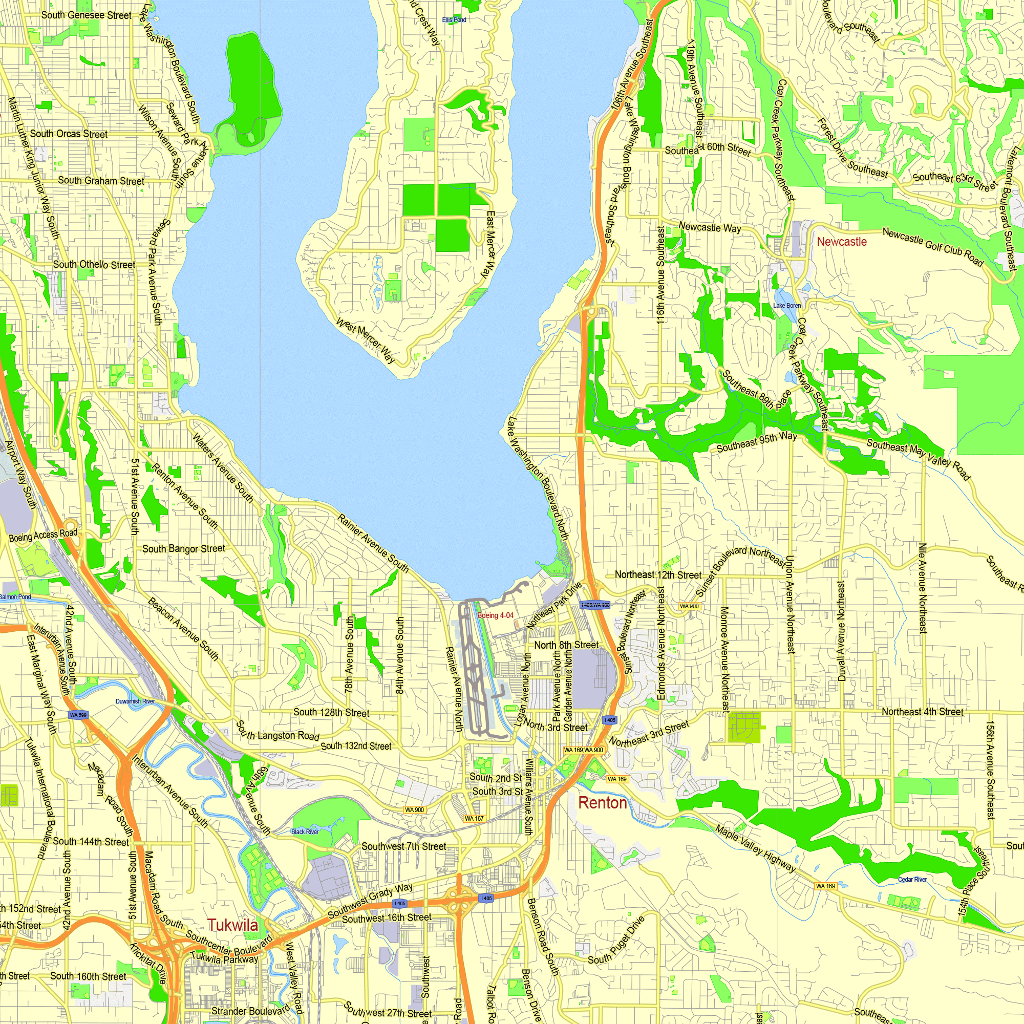 Seattle Washington US editable layered PDF Vector Map – Maps in Vector ...